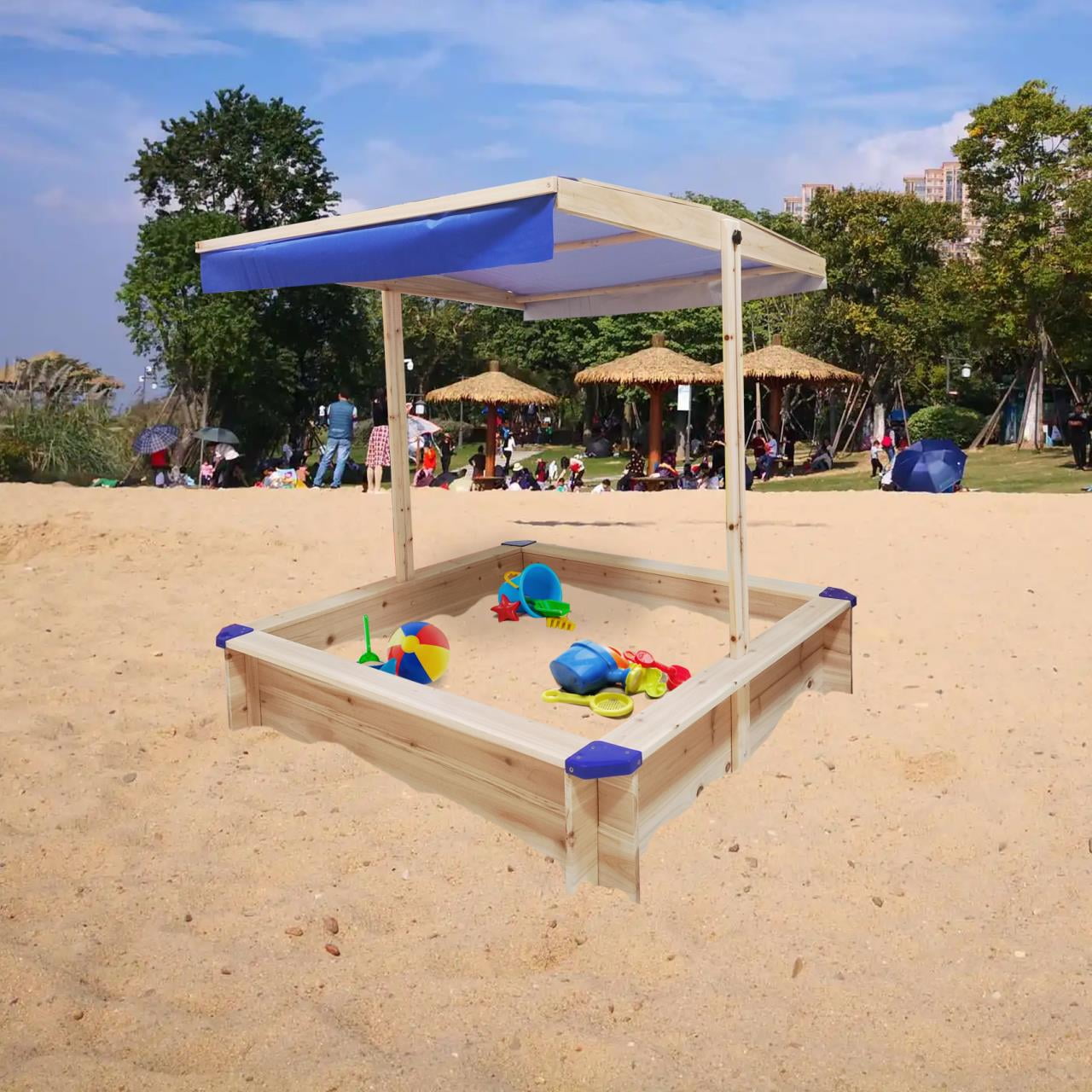 Outdoor Sandbox Kids Wooden Sandbox with Cover Adjustable Canopy for ...