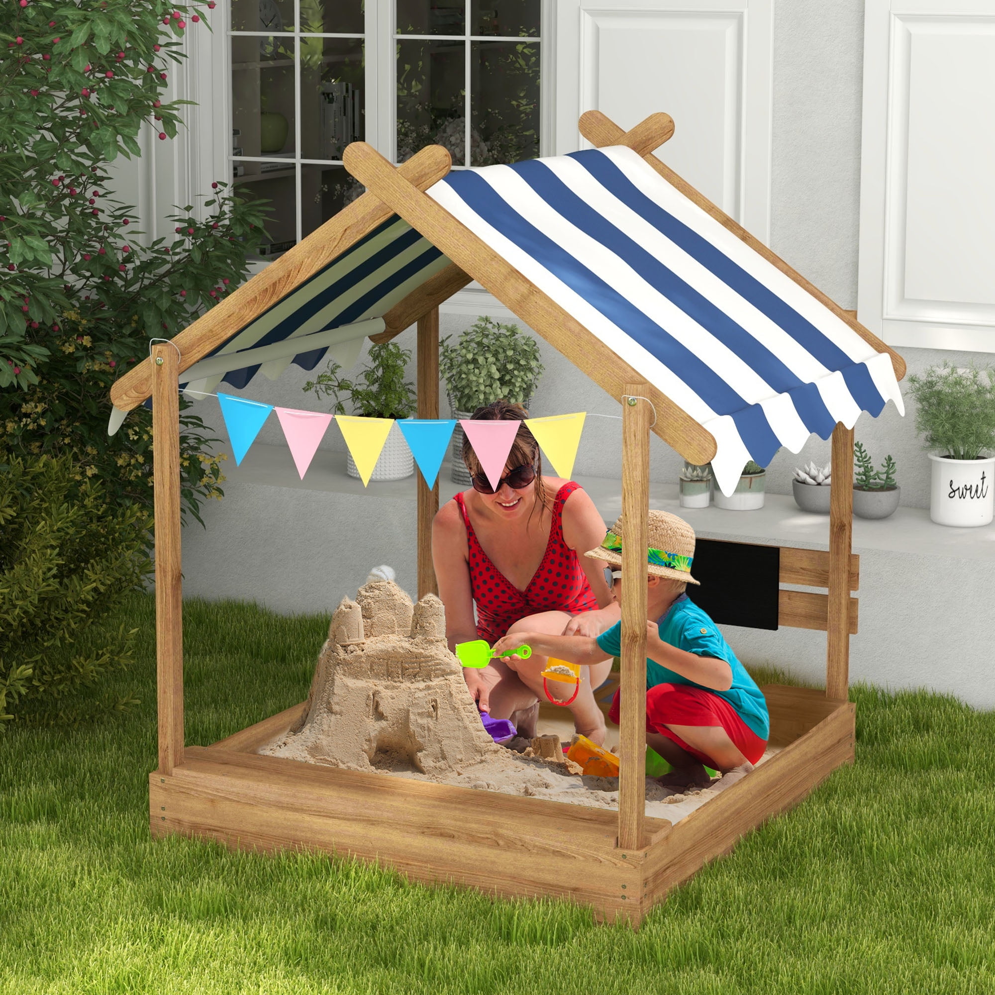 Outdoor Sandbox Kids Wooden Sandbox with Cover for Backyard sandbox ...