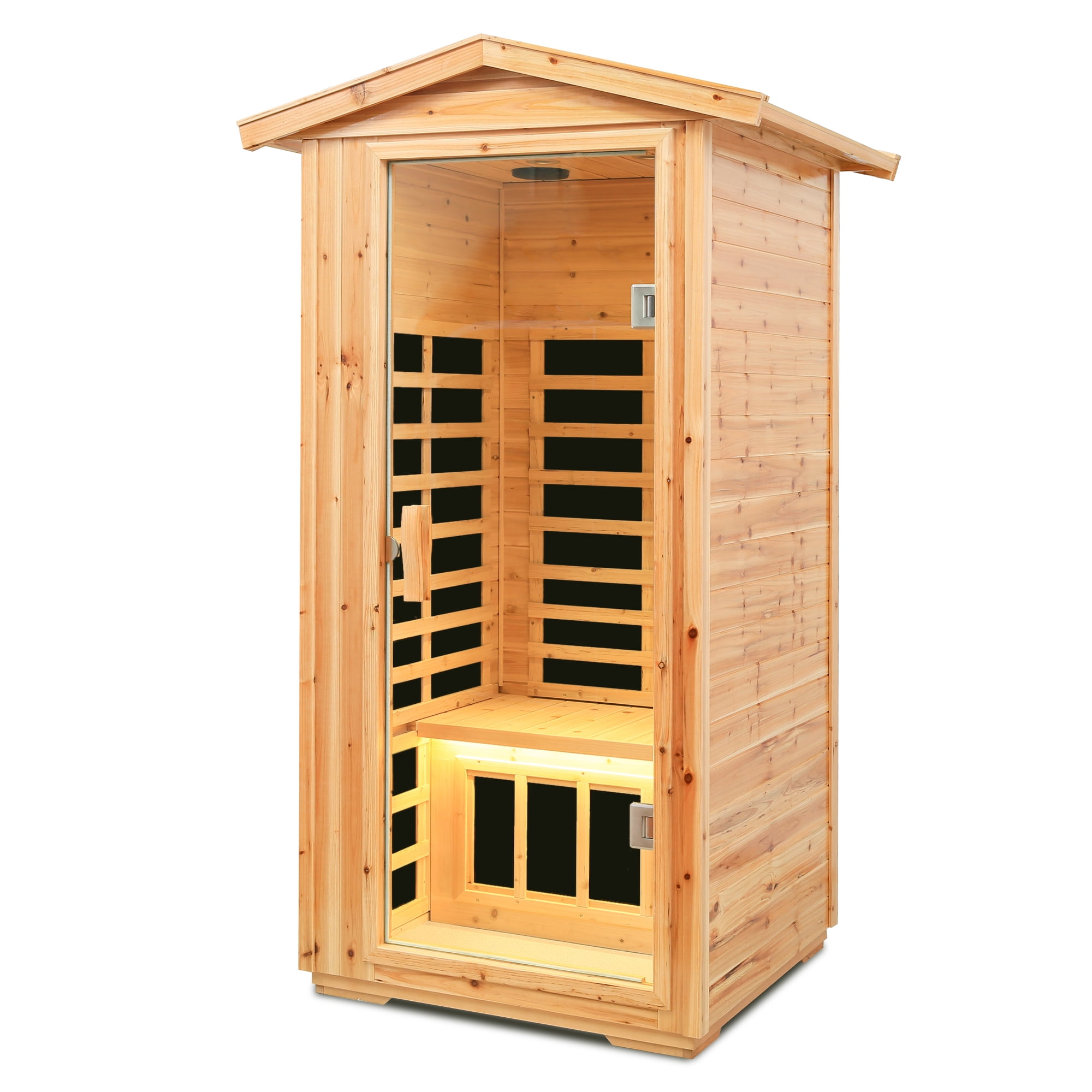 KUNSANA Outdoor Sauna Far Infrared Saunas for 1 Person Old Fir Wood Therapy Light 1560W ...