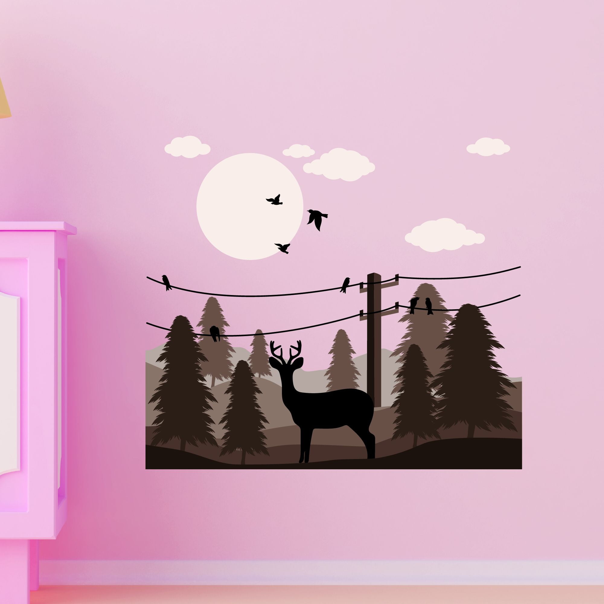 Outdoor Scenes Wall Decal Beautiful Wildlife Landscape with Reindeer ...