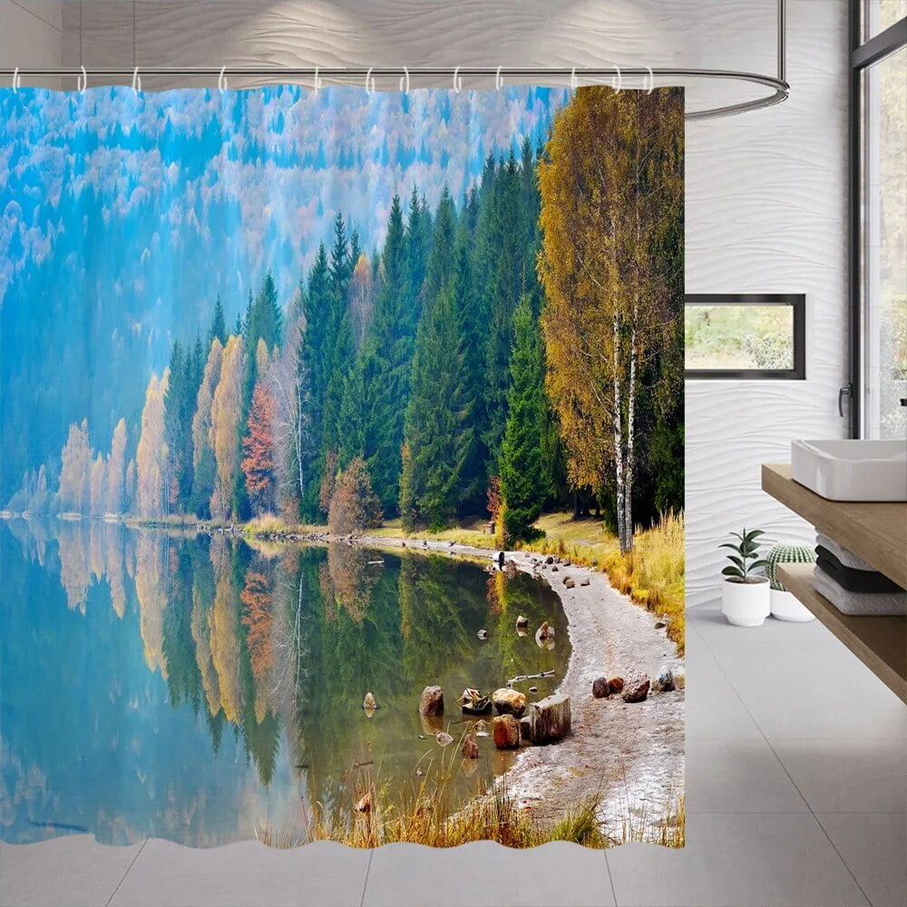 Outdoor Scenic Shower Curtain Plant Landscape Forest Waterfall Red Leaf ...