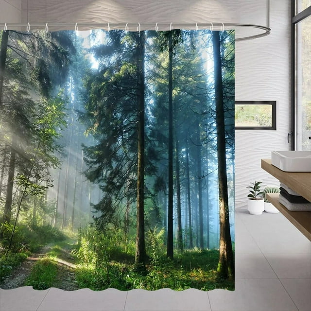 Outdoor Scenic Shower Curtain Plant Landscape Forest Waterfall Red Leaf ...