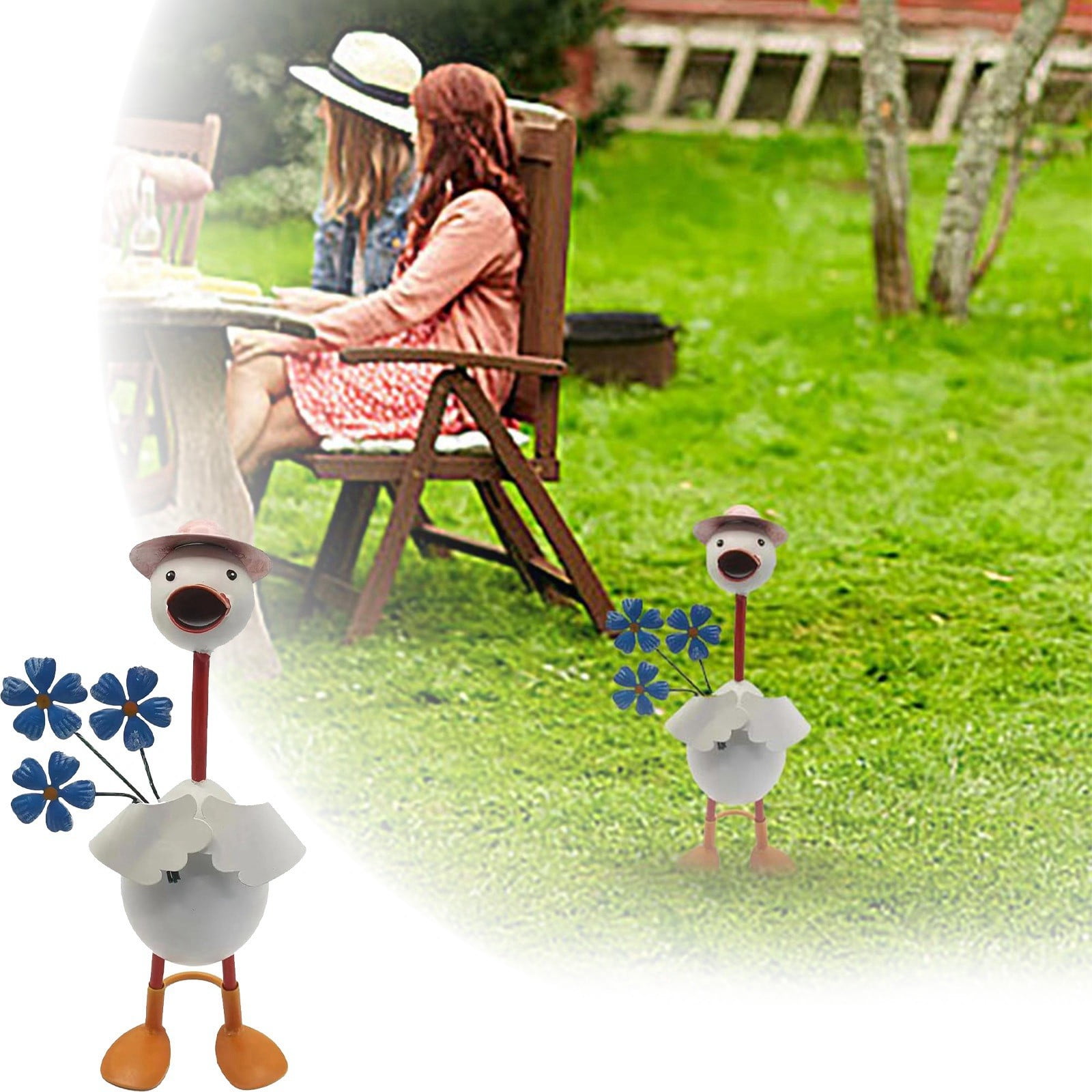 Outdoor Sculpture Metal Garden Decor Art Colorful Animal Duckling Yard ...