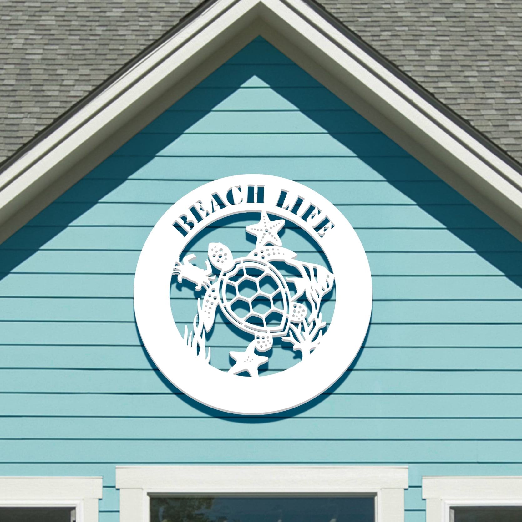 Outdoor Sea Turtle Sign with Starfish Crab Coral, Beach Life ...