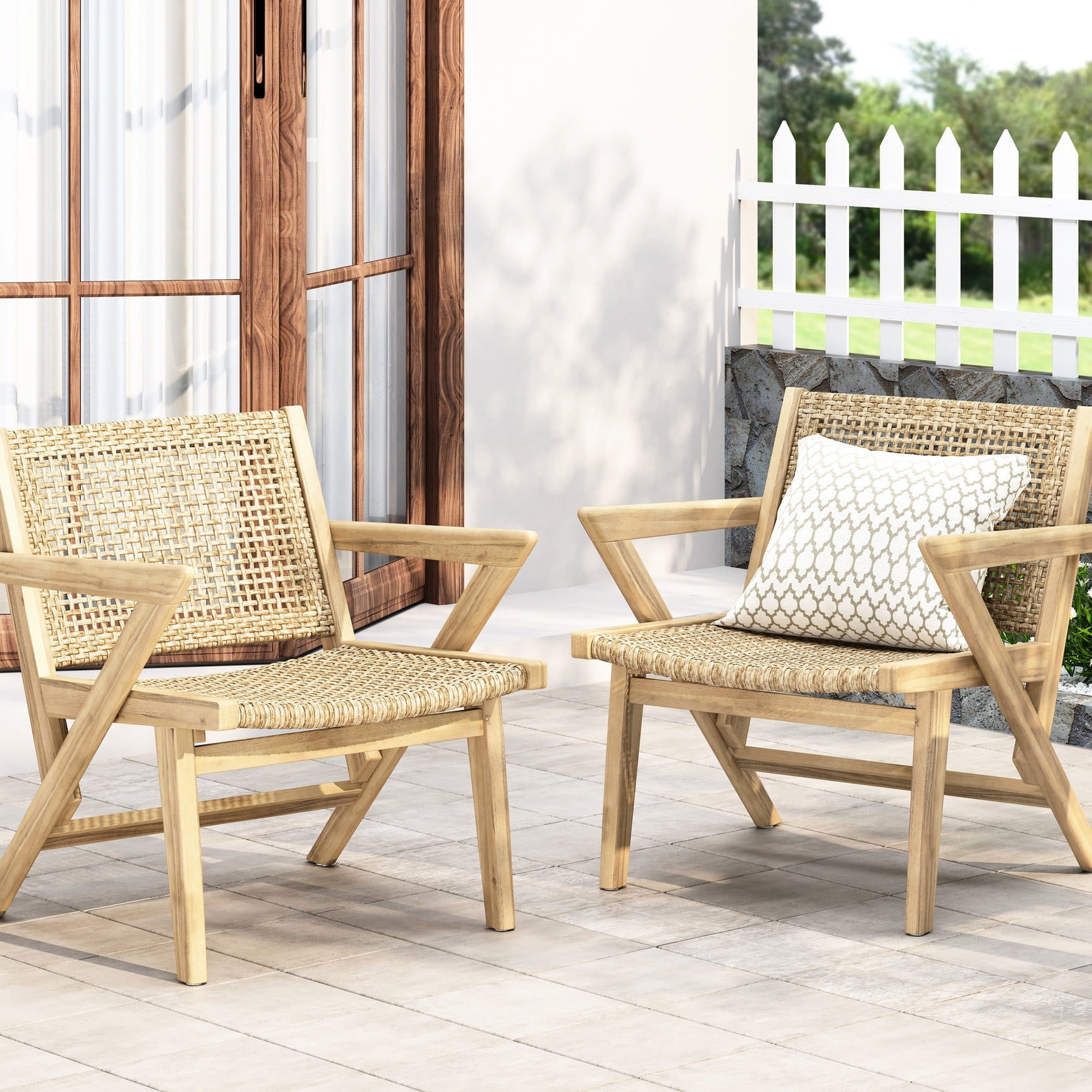 Outdoor Seating Option / Pair of Club Chairs, Light Brown Color Scheme ...