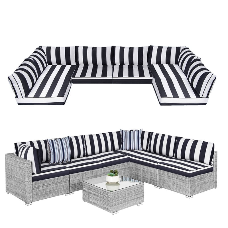Outdoor Sectional Cushions, 6 Seat Patio Sectional Cushions, 4" Foam ...