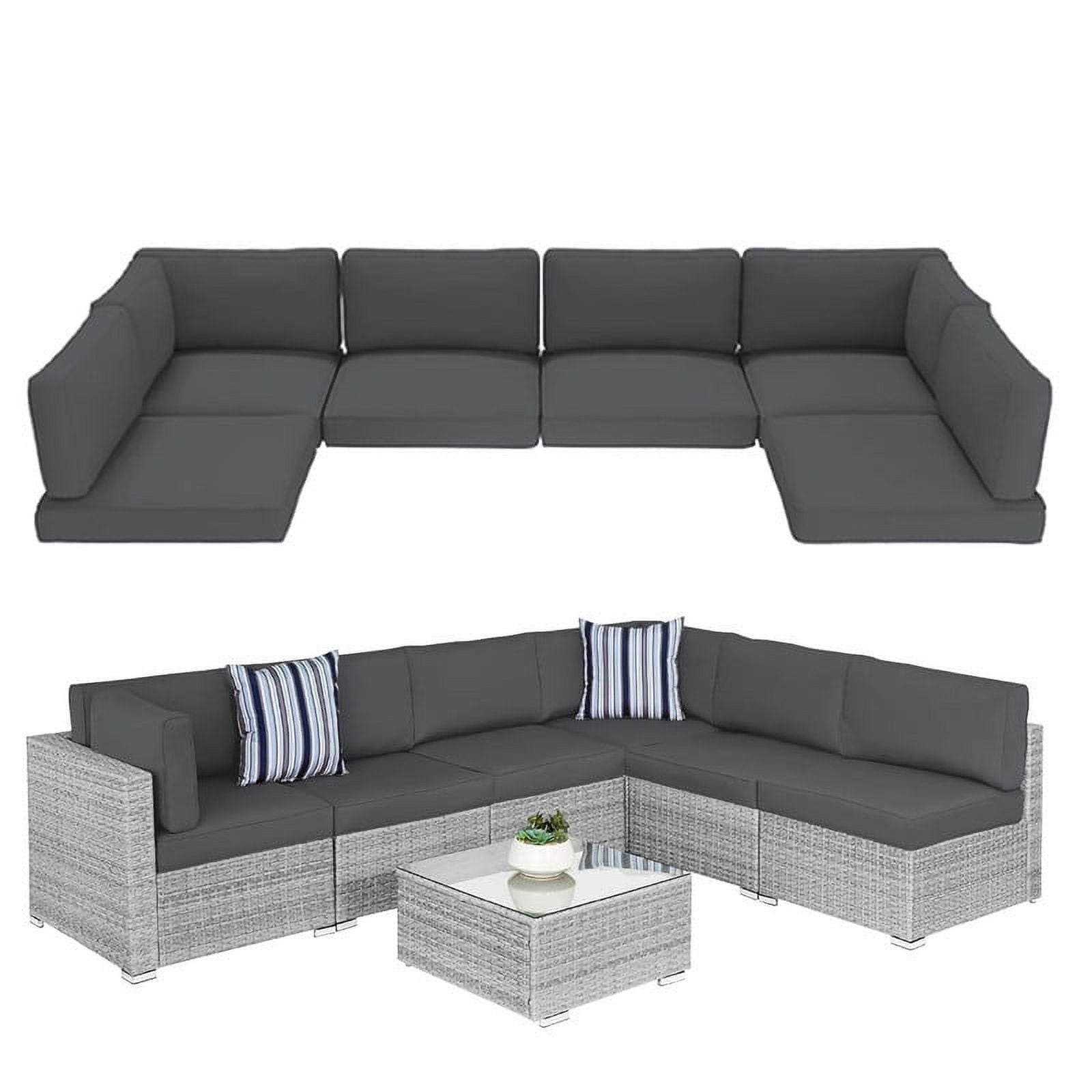 Outdoor Sectional Cushions, 6 Seat Patio Sectional Cushions, 4" Foam ...