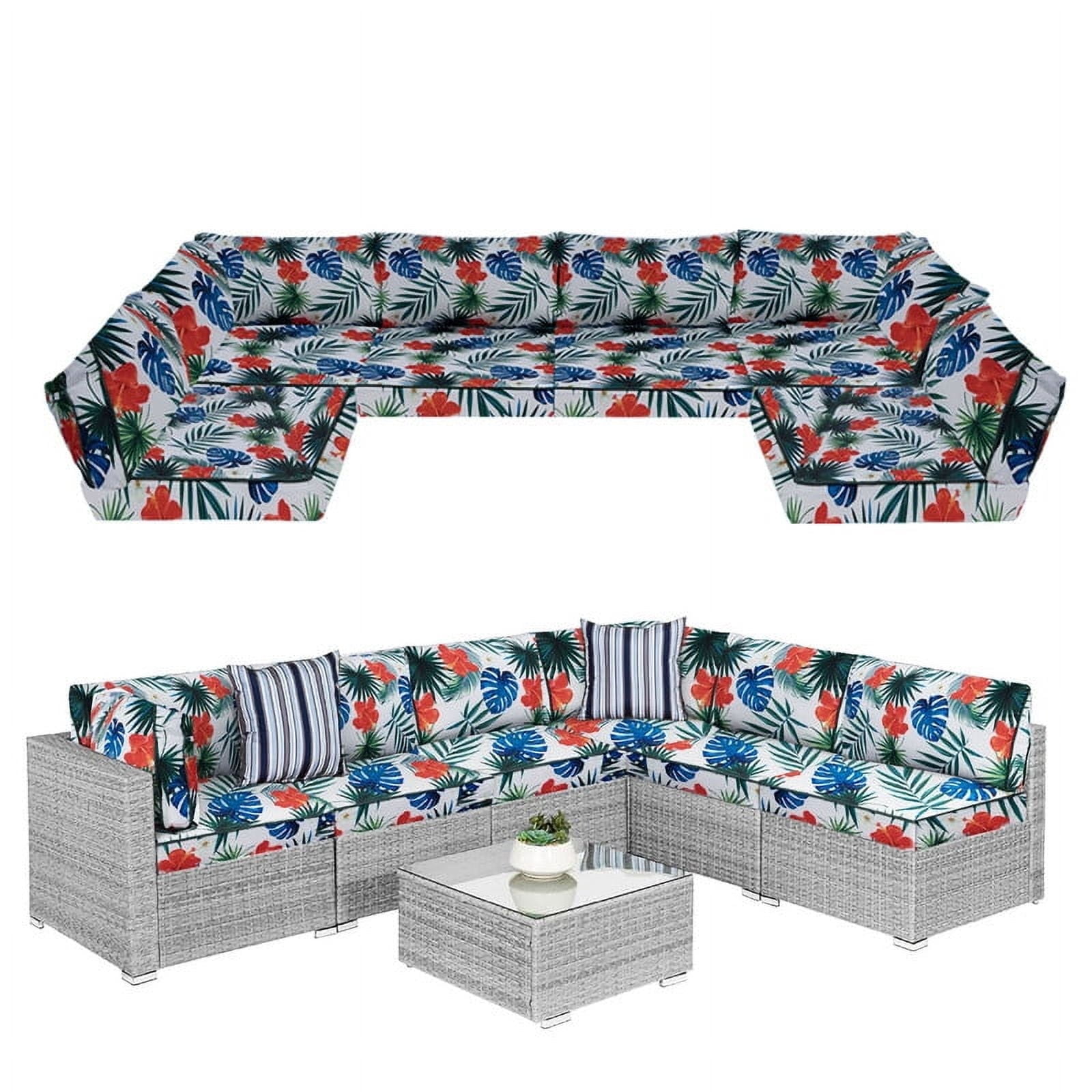 Outdoor Sectional Cushions, 6 Seat Patio Sectional Cushions, 4" Foam ...