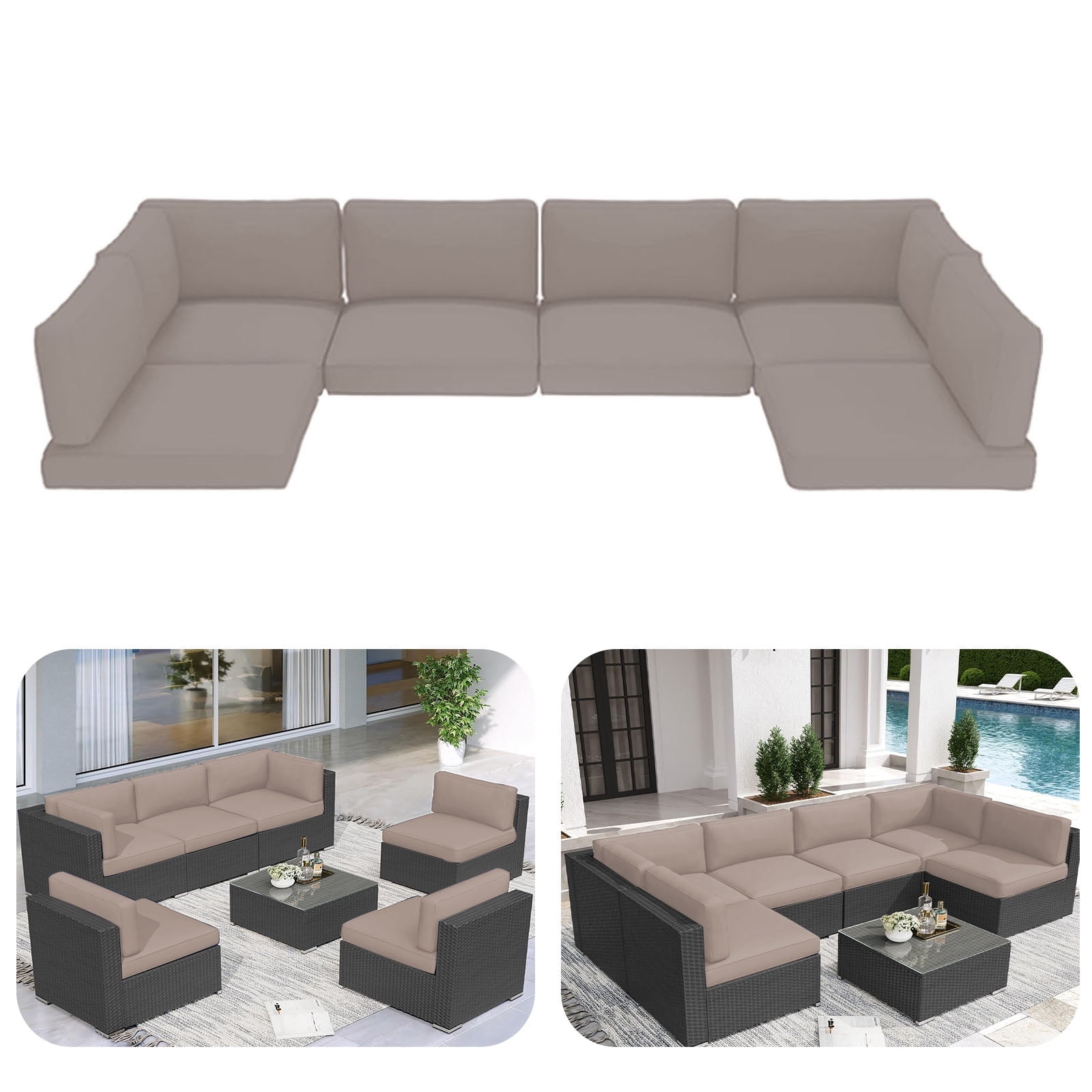 Outdoor Sectional Cushions, 6 Seat Patio Sectional Cushions, 4" Foam ...