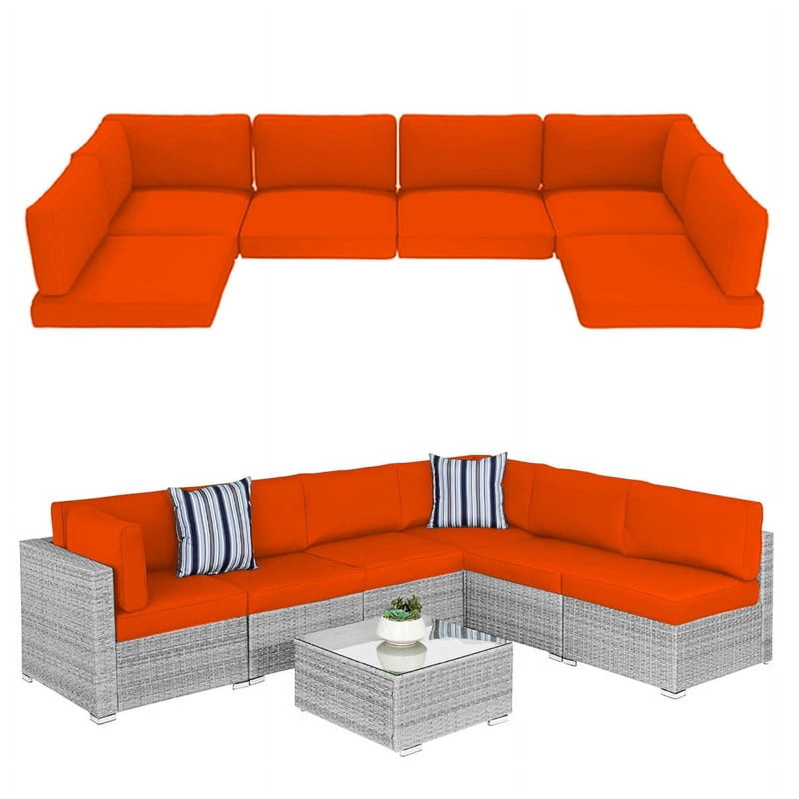 Outdoor Sectional Cushions, 6 Seat Patio Sectional Cushions, 4" Foam ...