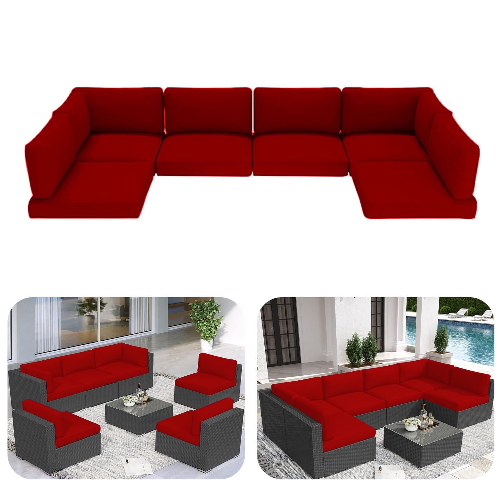 Outdoor Sectional Cushions, 6 Seat Patio Sectional Cushions, 4" Foam ...