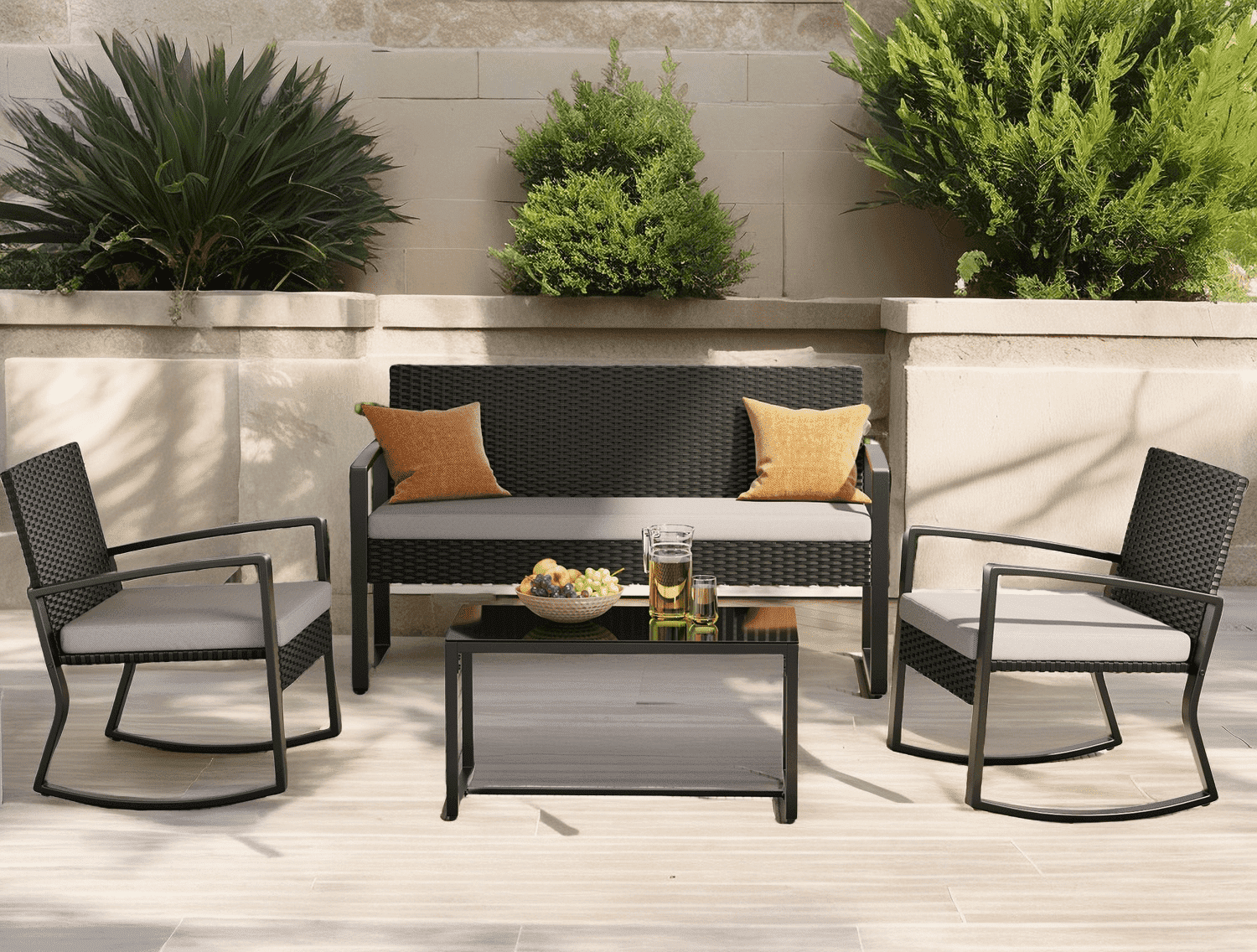 Outdoor Sectional Furniture Set Clearance, Lofka 4-Piece Rattan Patio ...