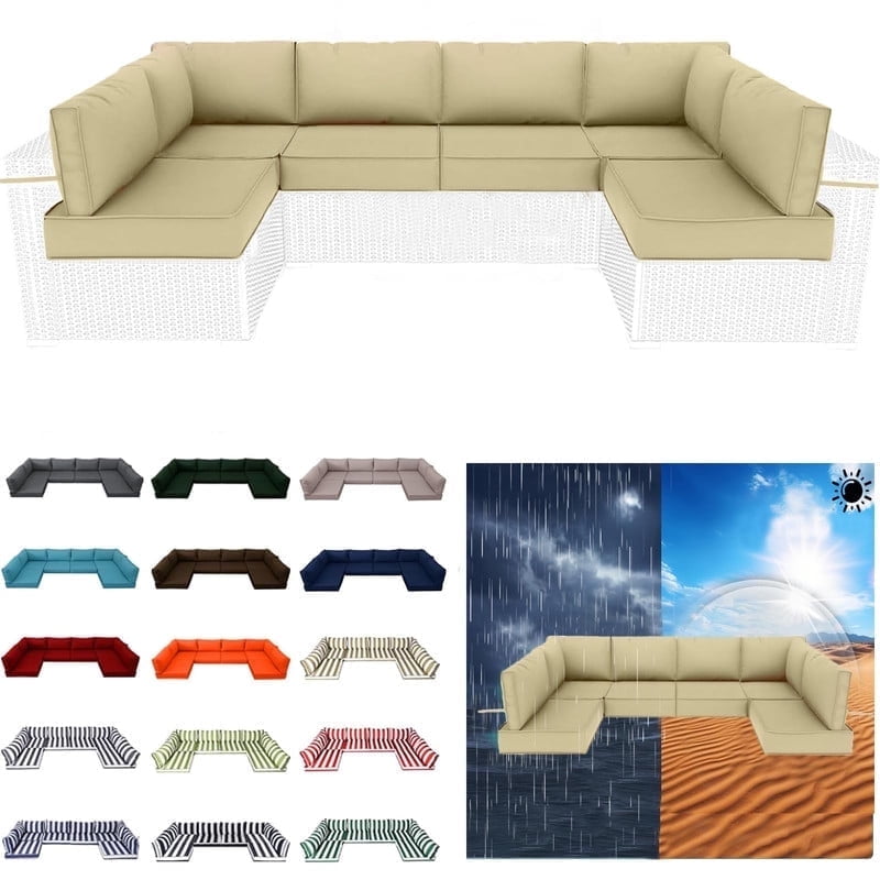 Outdoor Sectional Replacement Cushion Set, 14 Pcs Waterproof Patio Sofa ...