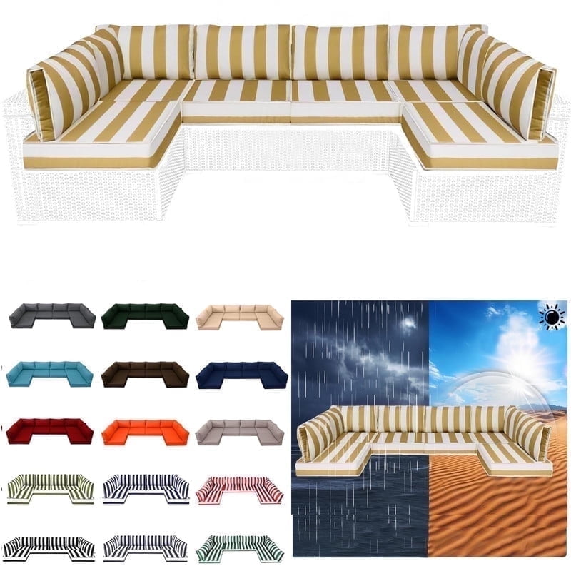 Outdoor Sectional Replacement Cushion Set, 14 Pcs Waterproof Patio Sofa ...