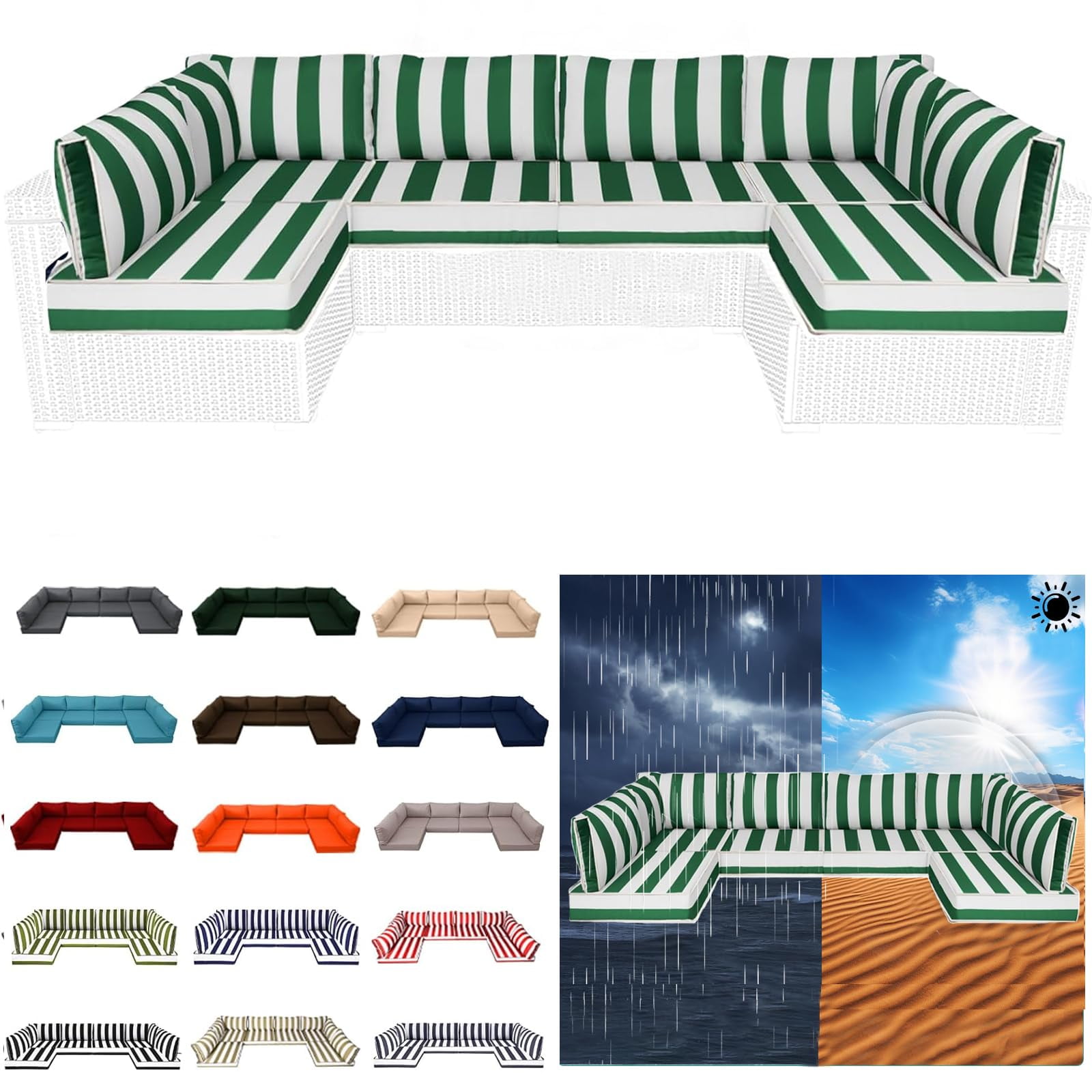 Outdoor Sectional Replacement Cushion Set, 14 Pcs Waterproof Patio Sofa ...