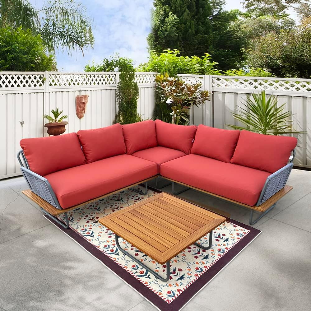 Outdoor Sectional Sofa Set, 4 Pieces Patio Furniture Sofa Set, V-Shaped ...