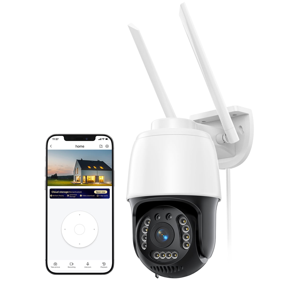 HD WiFi Outdoor Security Camera, 360°View, Night Vision, 2-Way Audio ...