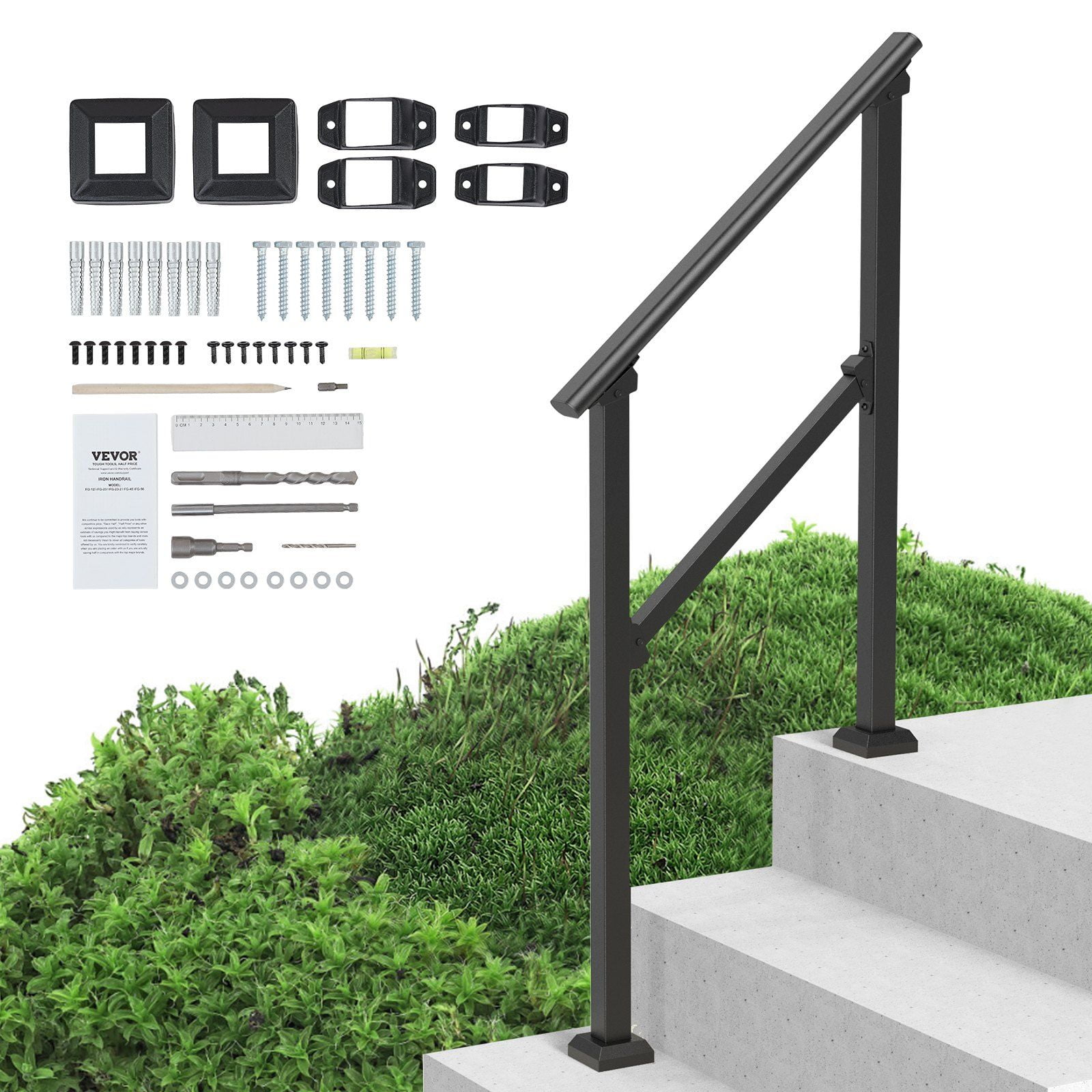 Outdoor Senior Safety Handrails - 2-3 Pack Black Square Steel Tube for ...