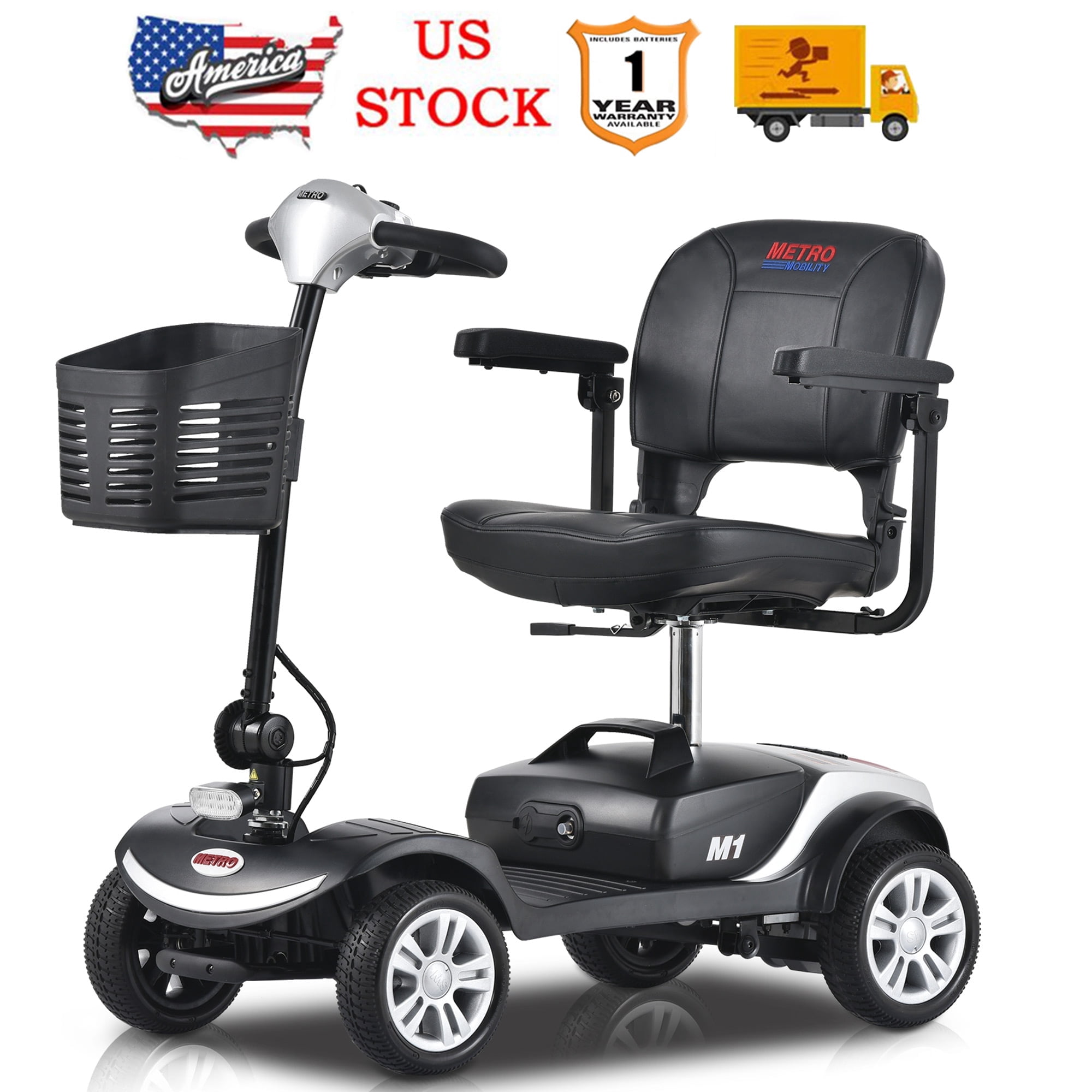 SEGMART 4 Wheel Electric Scooter for Adults, Foldable, With Adjustable ...