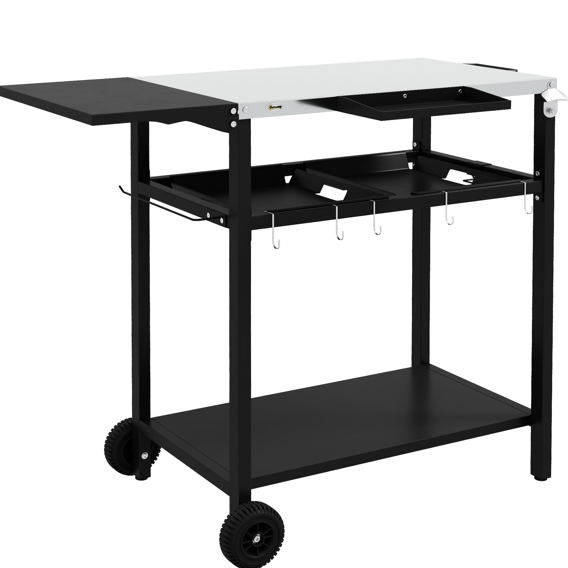 Outdoor Serving Cart, 2 With Stainless Steel Top, Utensil & Towel ...