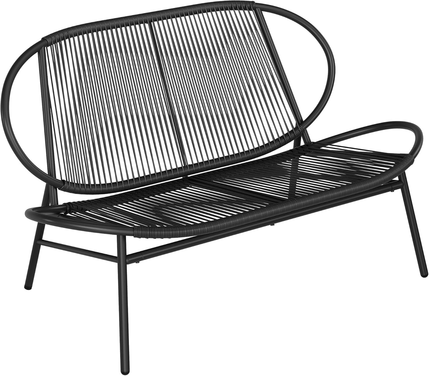 Outdoor Settee, 2-Seat Garden Furniture with Backrest, PE Rattan, 27.6 ...