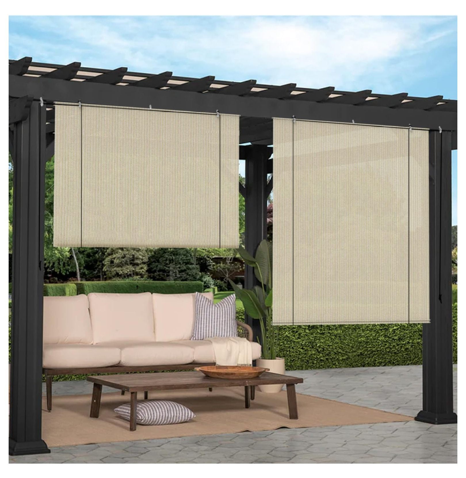 Outdoor Shade 4'W×9.5'H Patio Shades Roll Up Outdoor Patio Blinds ...