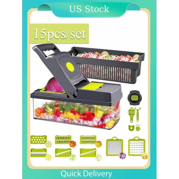 15-Piece Vegetable Chopper Kit - Multi-Functional Manual Food Slicer ...