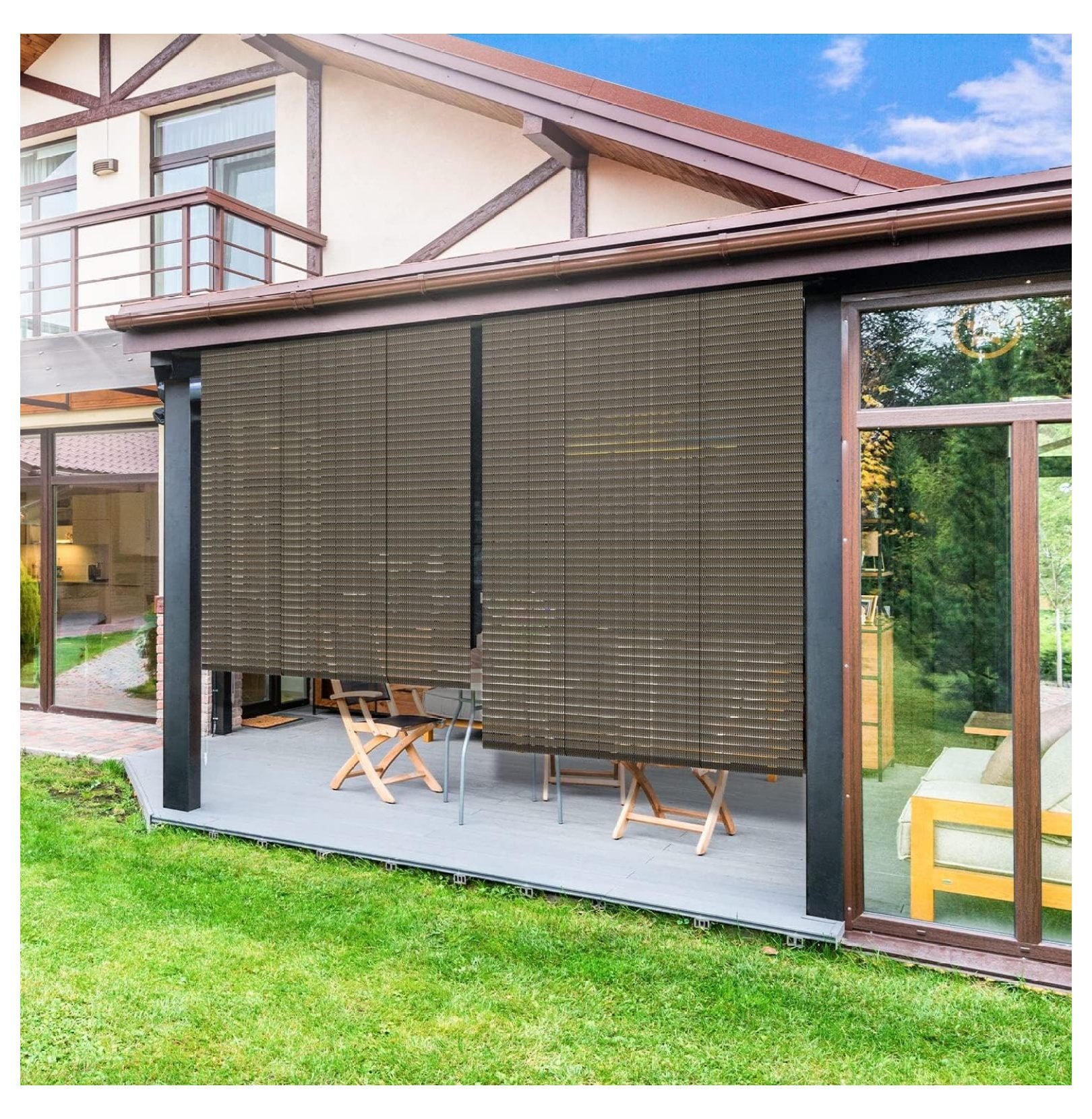 Outdoor Shade, Striped Hollow Out Roll Up Shade Blind Sun Shade for Patio Porch Back Yard Gazebo ...