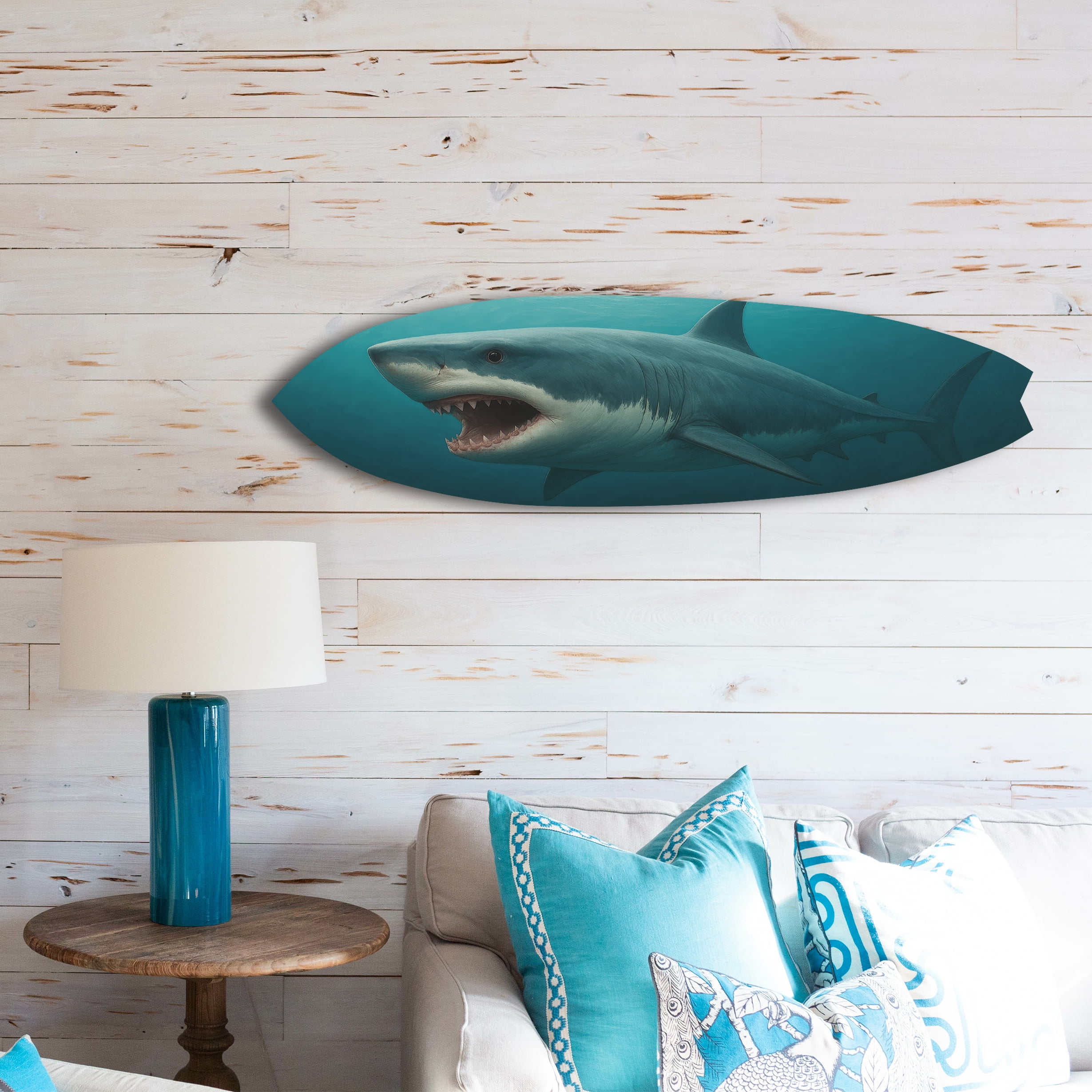 Outdoor Shark Surfboard Wall Art – Ocean Themed Shark Decor ...