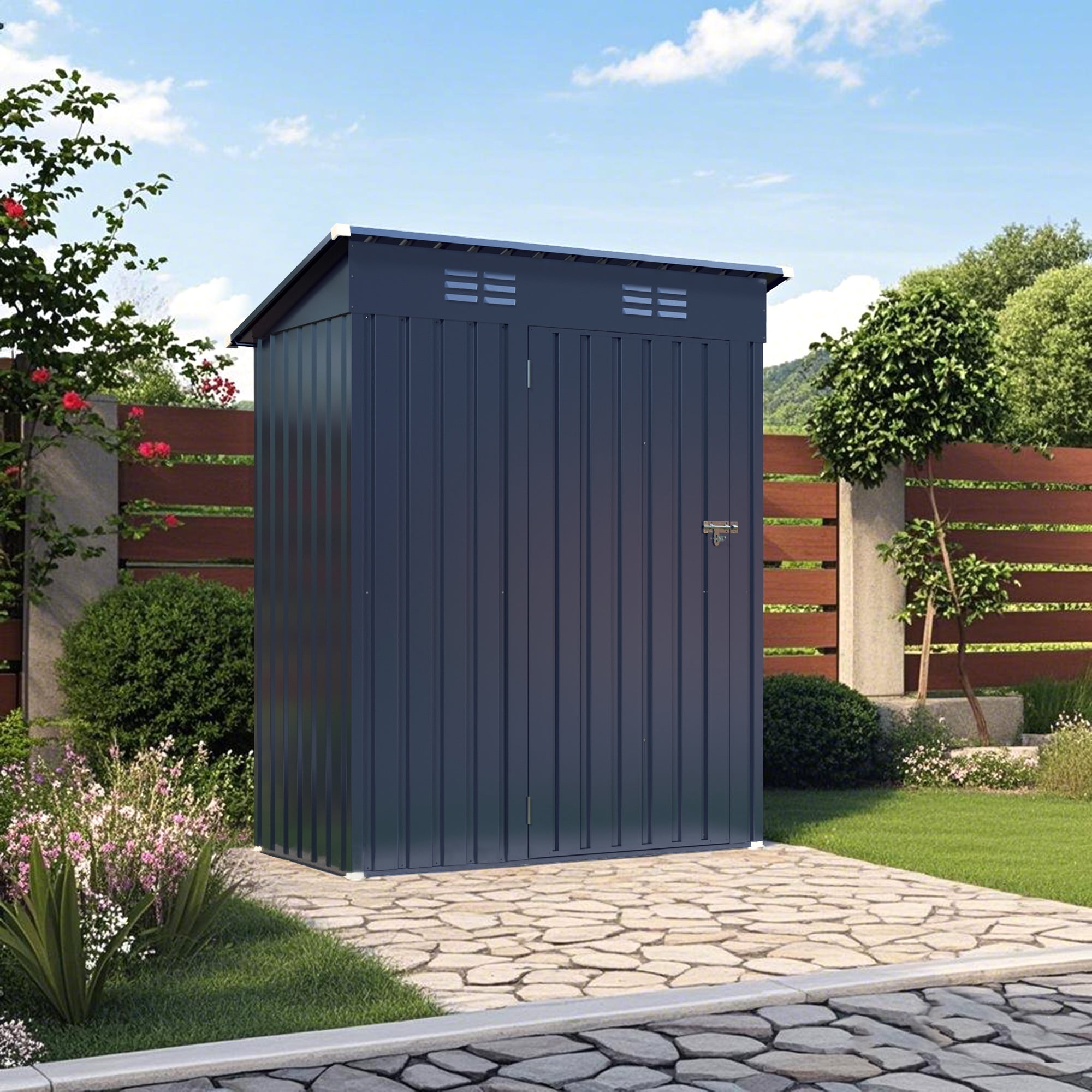 Outdoor Sheds 5X3 FT Metal Outdoor Storage Shed, Tool Shed with Pitched ...