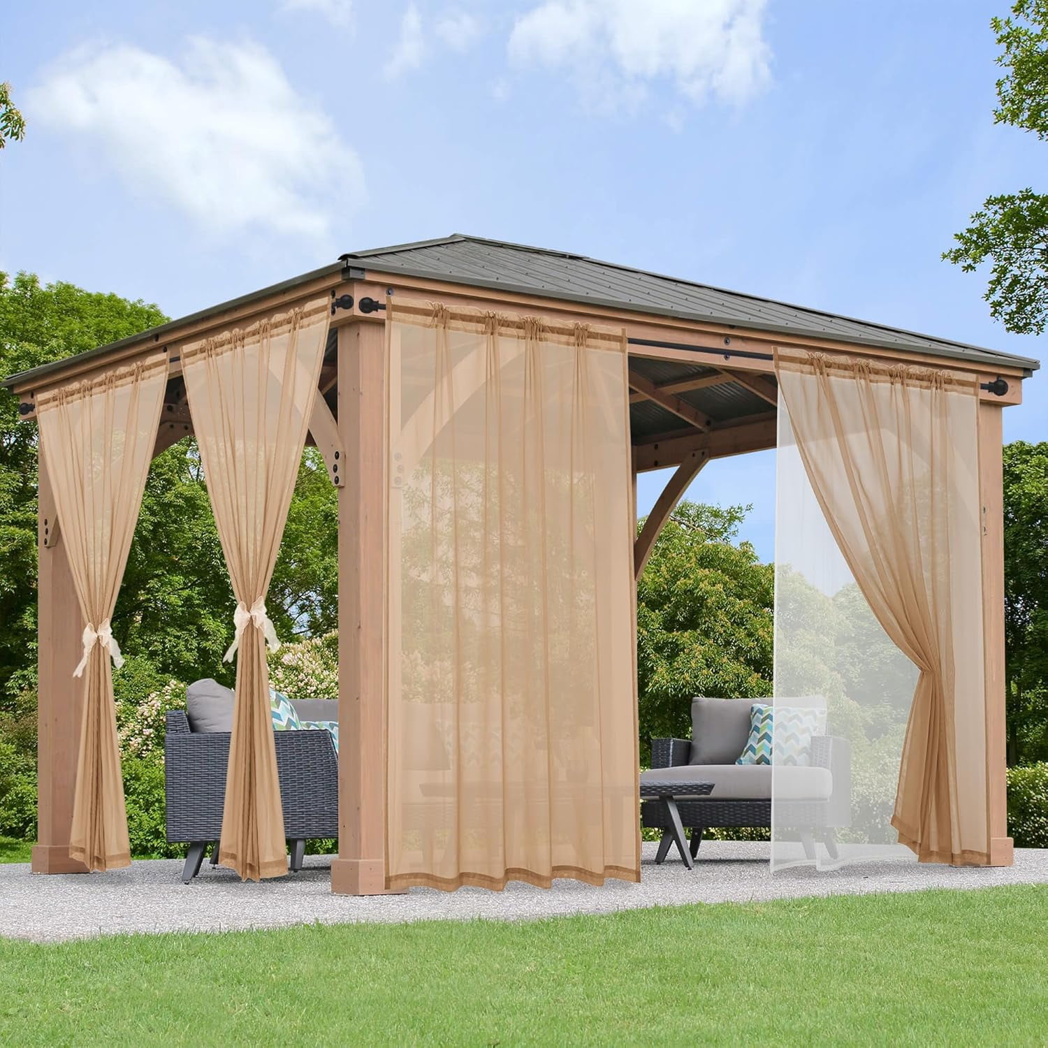 Outdoor Sheer Curtains for Patio - 2 Layer Waterproof Voile Sheer and ...