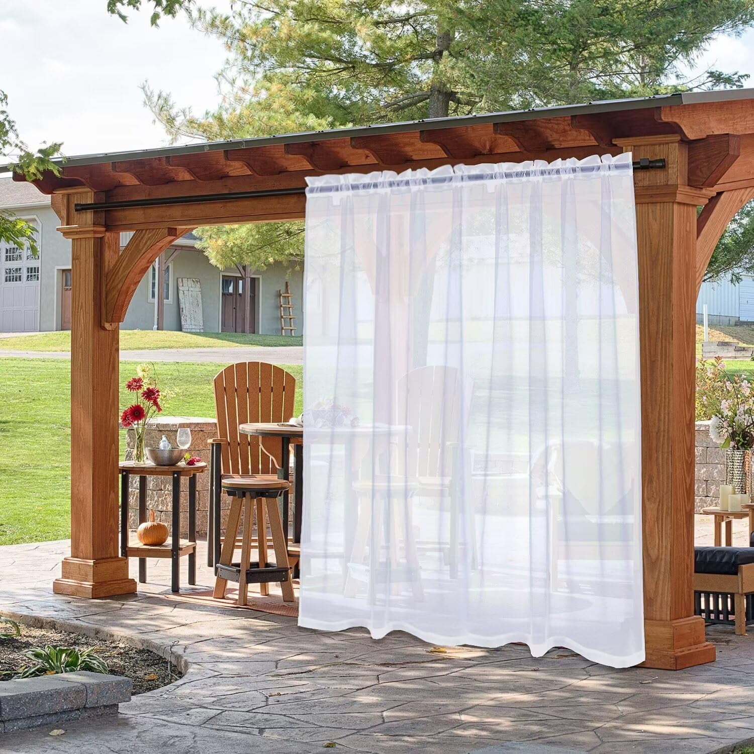 Outdoor Sheer Curtains for Patio Waterproof, 2 Panels Rod Pocket Indoor ...