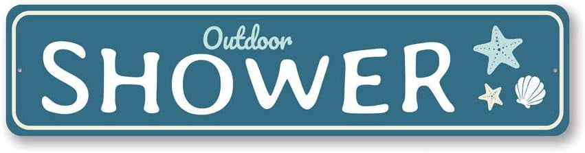 Outdoor Shower Beach Sign, Beach House Metal Sign - 9 x 36 inches ...
