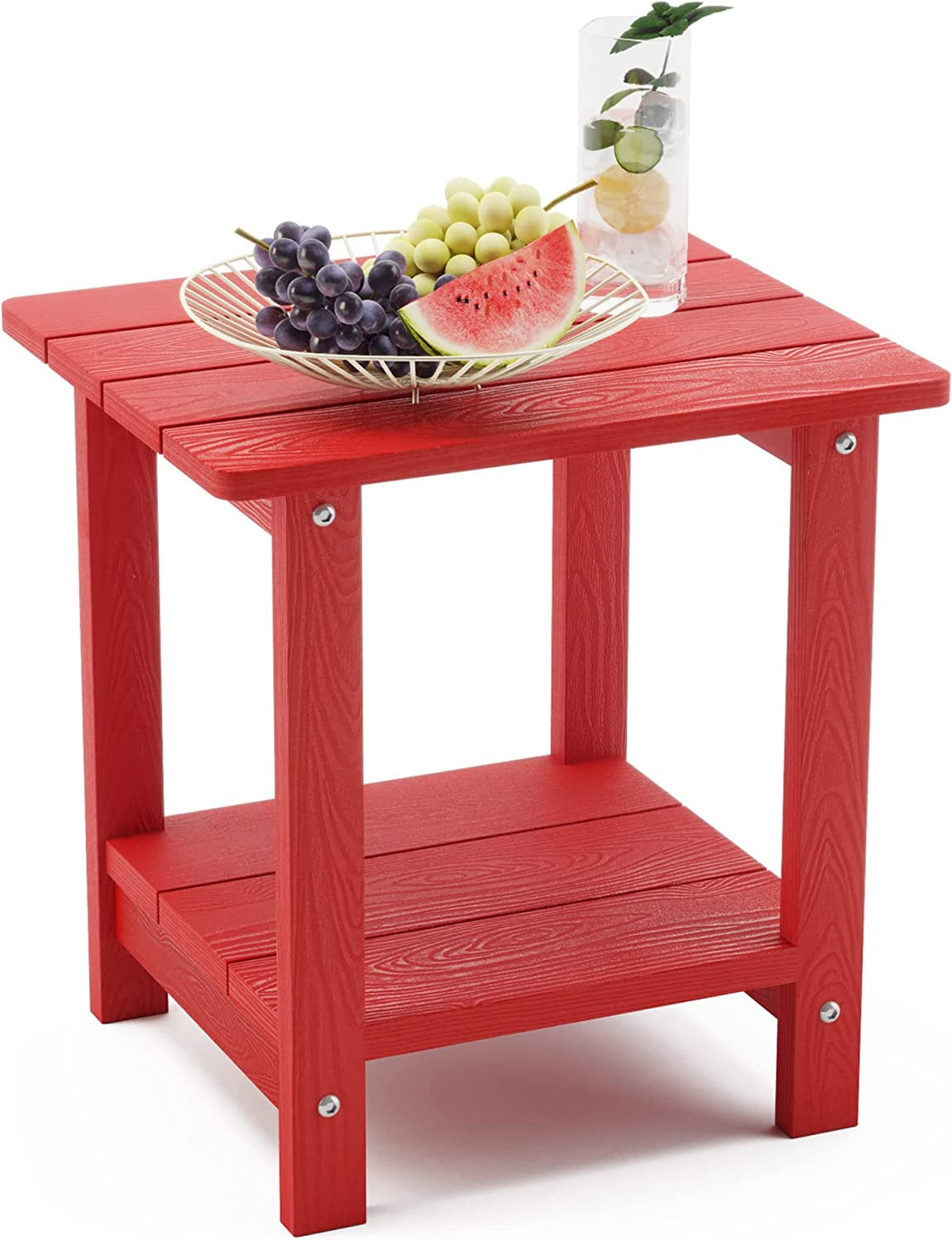 Adirondack Outdoor Side Table, 2-Tier Bright Red HDPS Patio End Table ...
