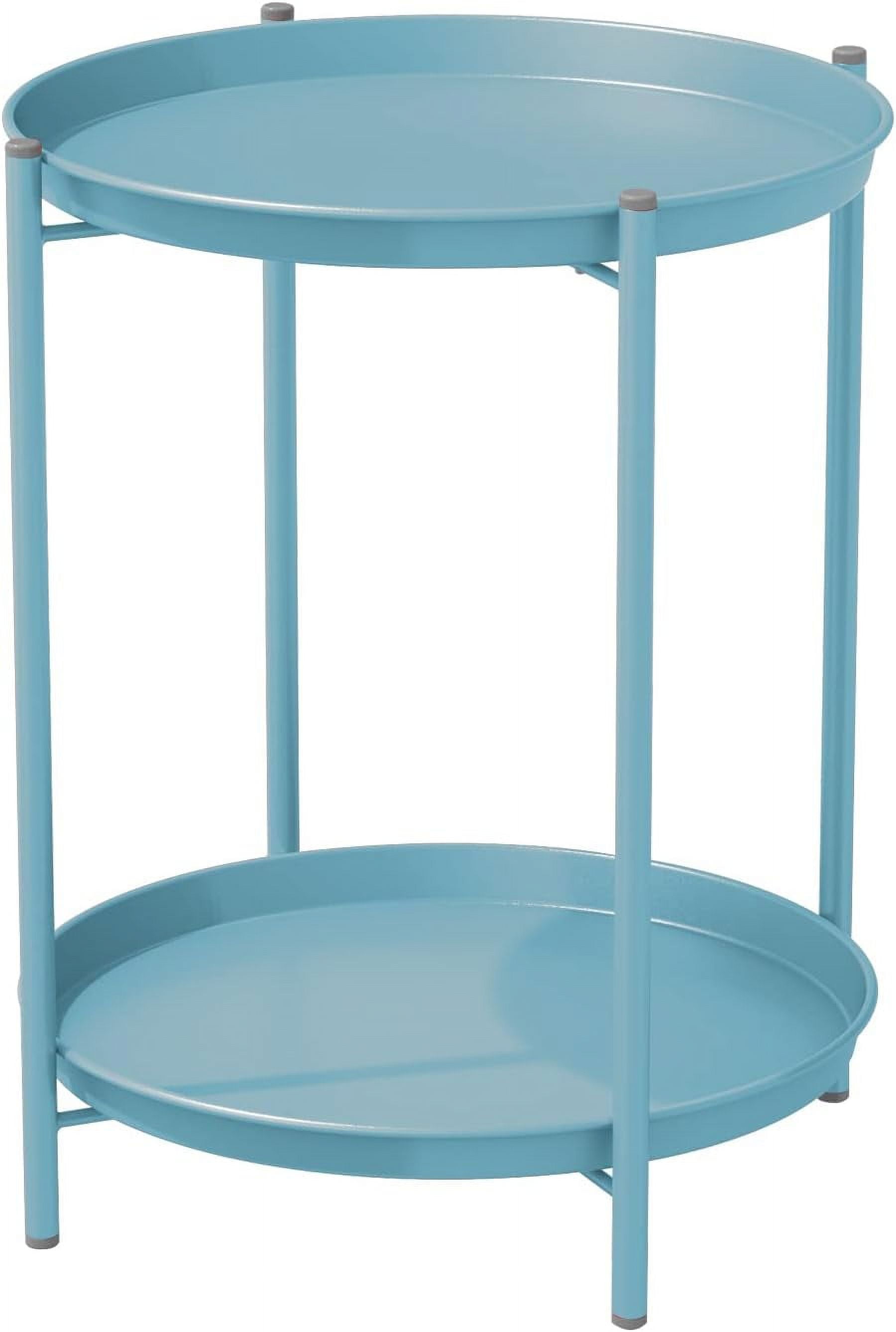 Outdoor Side Table 2-Tier Round End Table Blue - Walmart.com