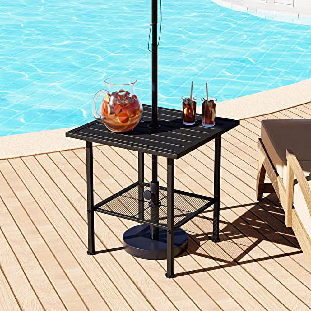 Outdoor Side Table 22" Double Layers Dining Table with Umbrella Hole ...
