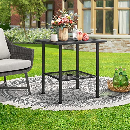 Outdoor Side Table 22" Double Layers Dining Table with Umbrella Hole ...