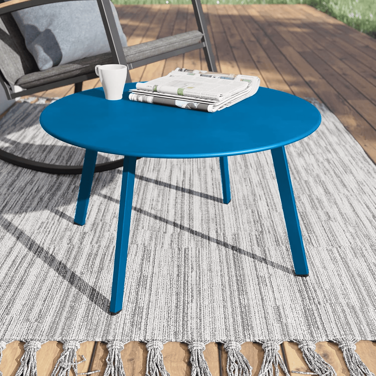 Outdoor Side Table 28-inch Powder Coated Steel Round Coffee Table for ...