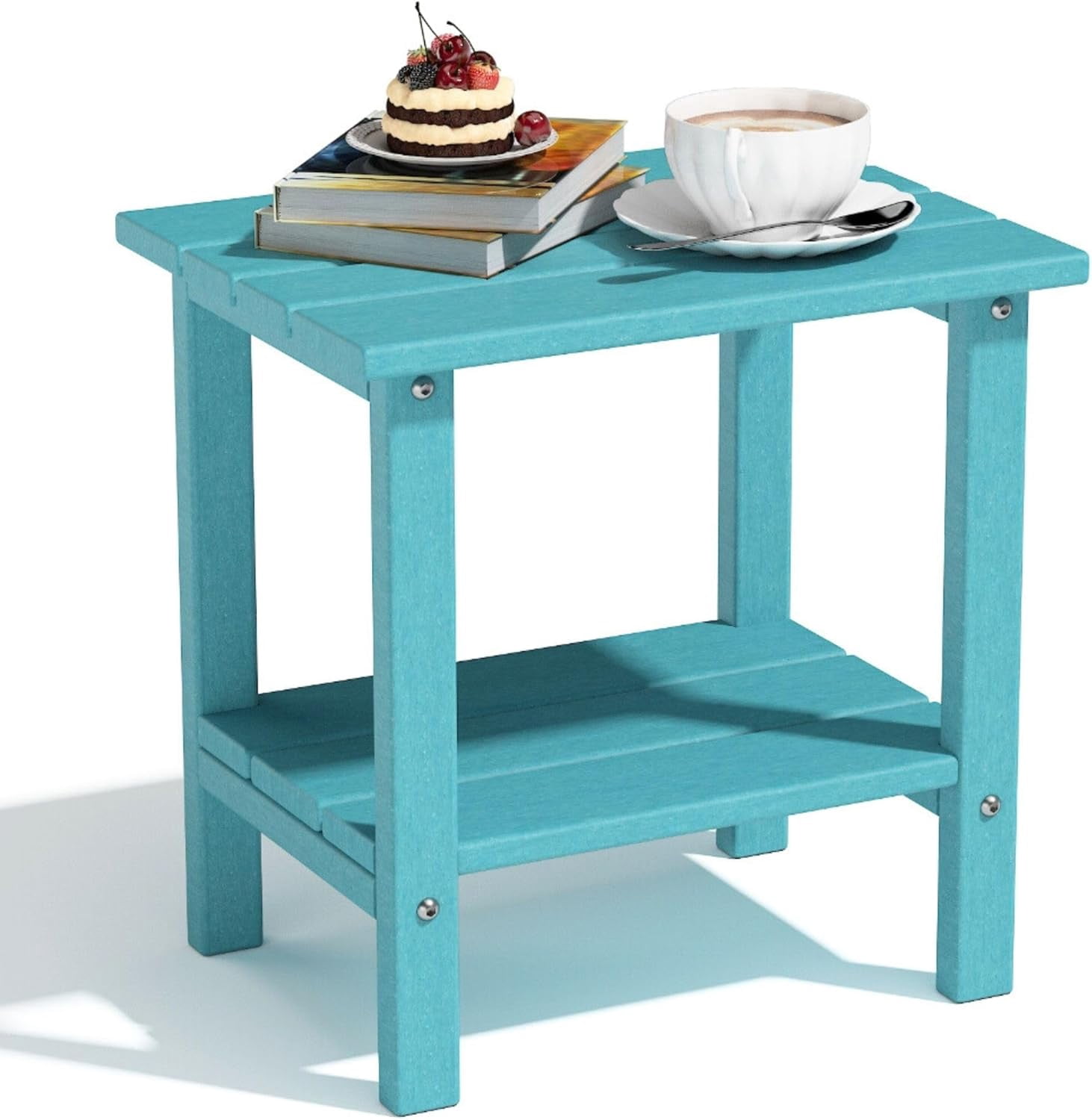 Outdoor Side Table, Adirondack HDPE Small Outdoor Table, 2-Tier Small ...