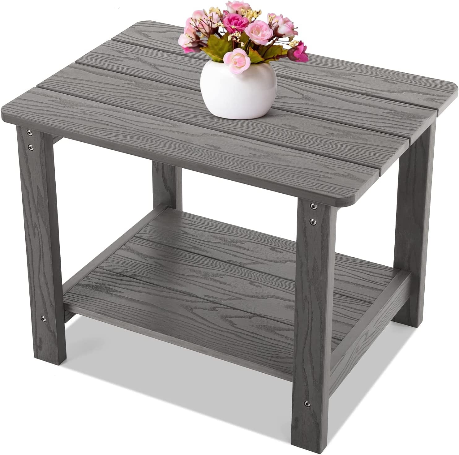 Outdoor Side Table, All Weather Resistant Rectangle 2-Tier Patio End ...