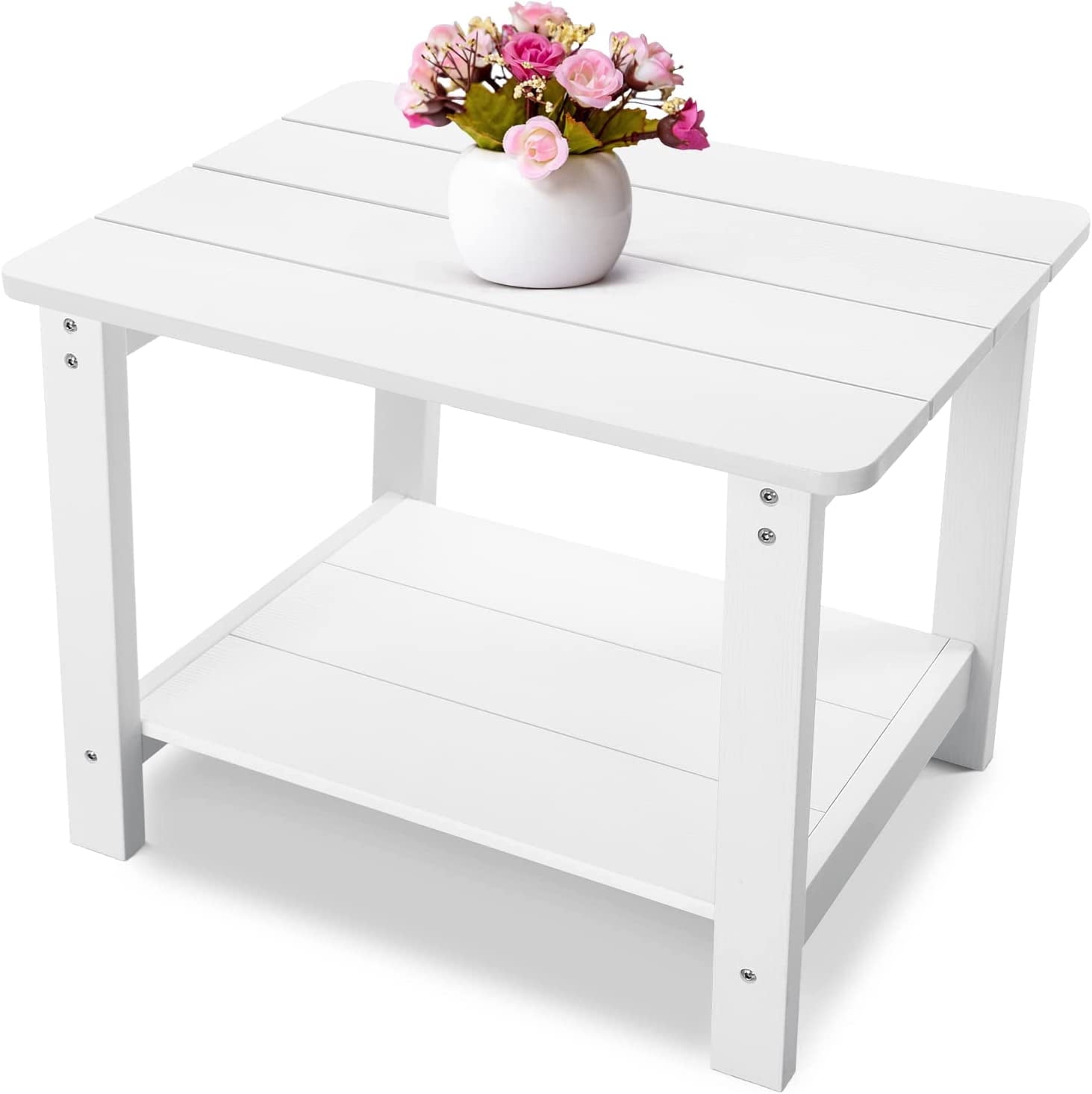 Outdoor Side Table, All Weather Resistant Rectangle 2-Tier Patio End ...