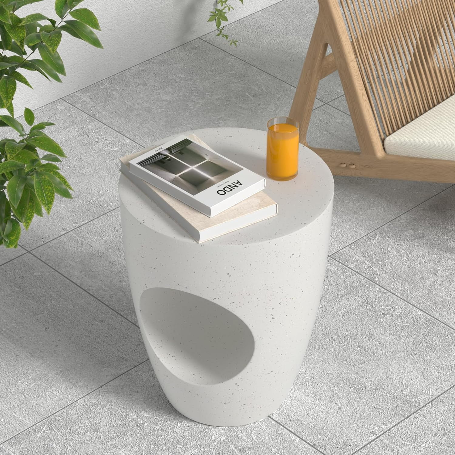 Outdoor Side Table, Concrete End Table, Round Accent Table for Indoor Modern Art Deco, Cement ...