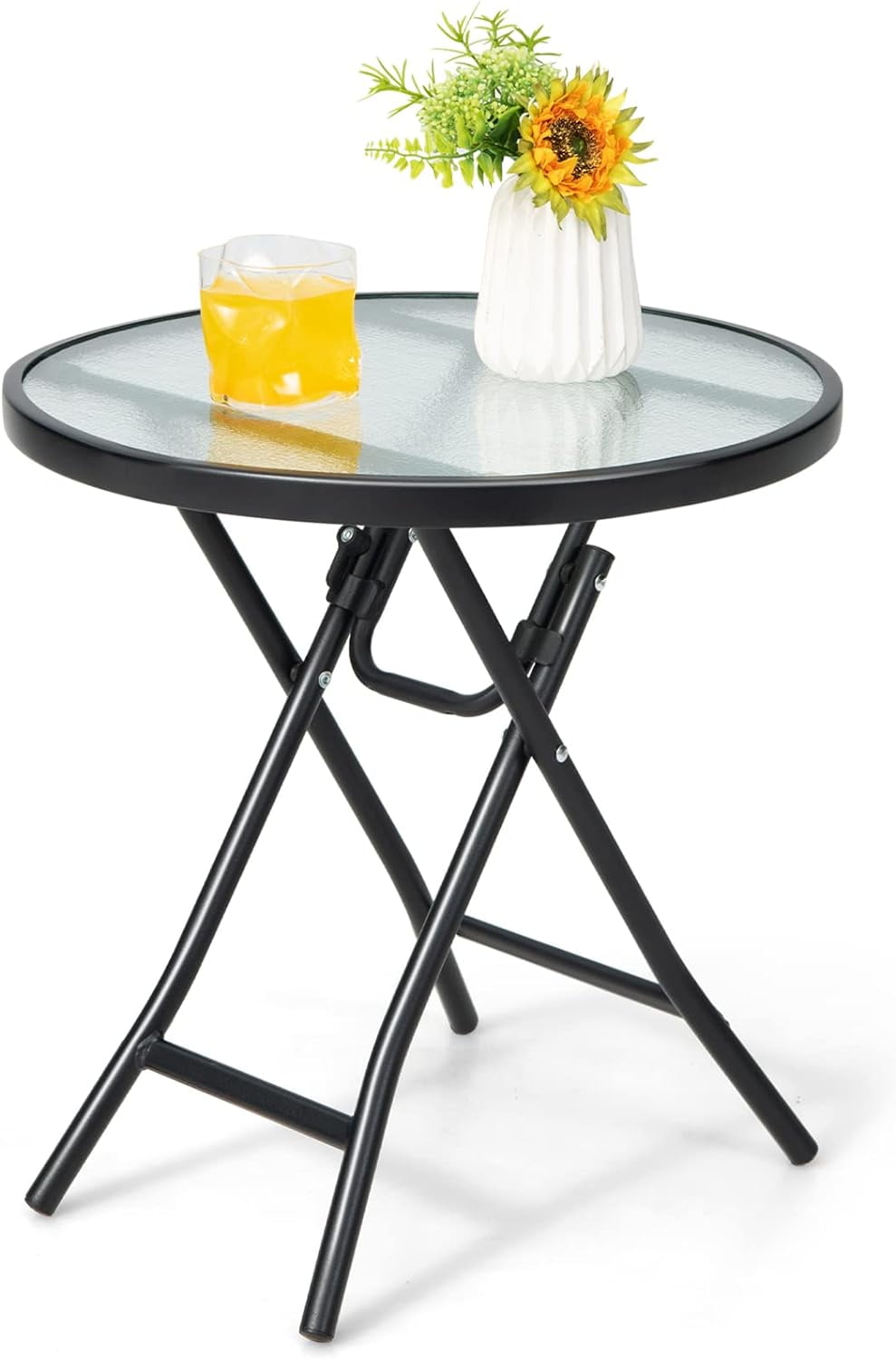 Outdoor Side Table, Folding Small Patio Table with Tempered Glass ...