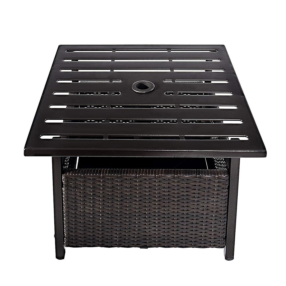 Outdoor Side Table with Metal Tabletop, Wicker Rattan Coffee Table ...