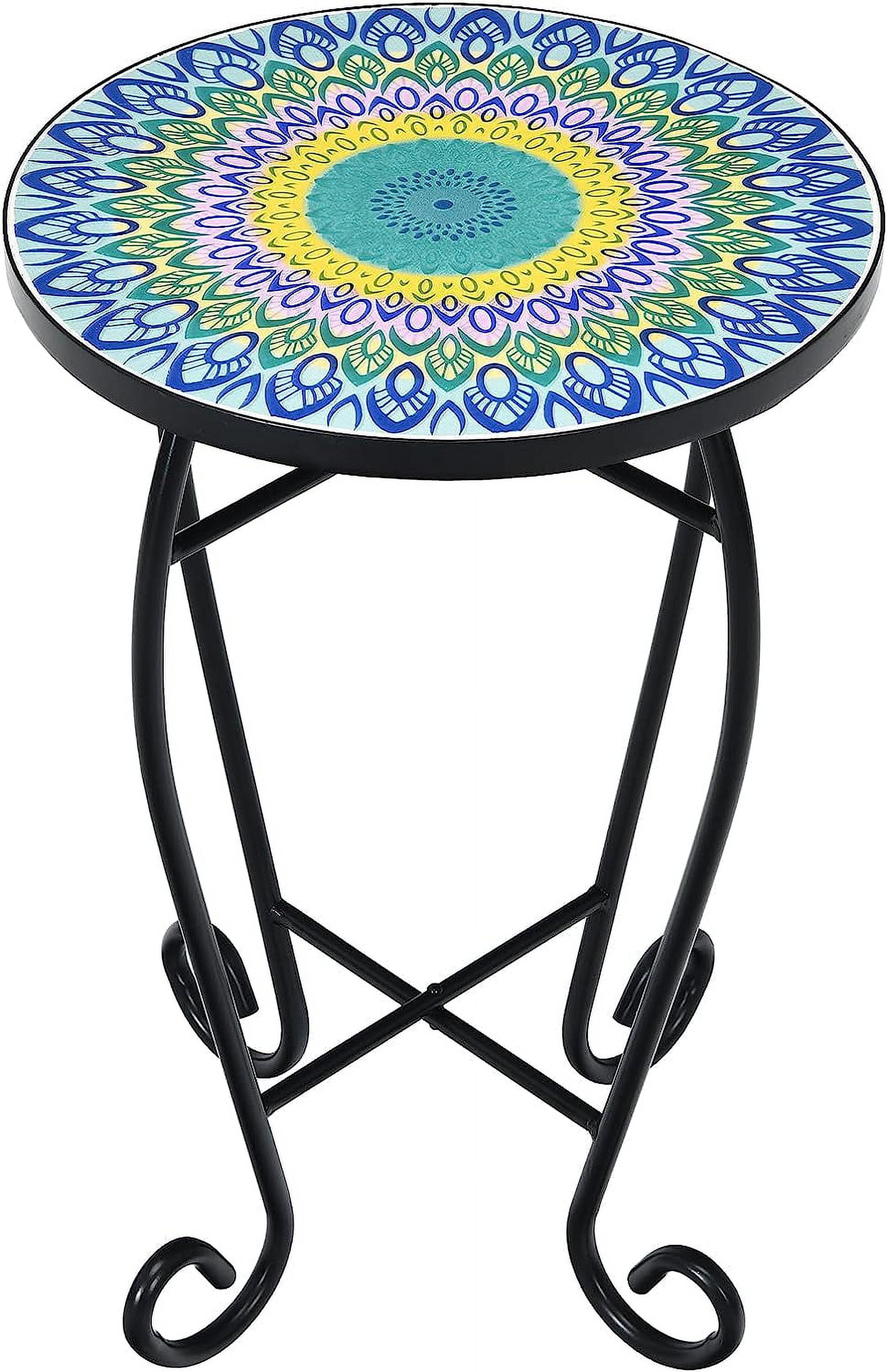 Outdoor Side Table, Mosaic Patio Table, 14Inch Accent Table Plant Stand ...