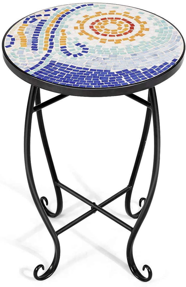 Outdoor Side Table, Mosaic Patio Table, 14inch Accent Table Plant Stand ...
