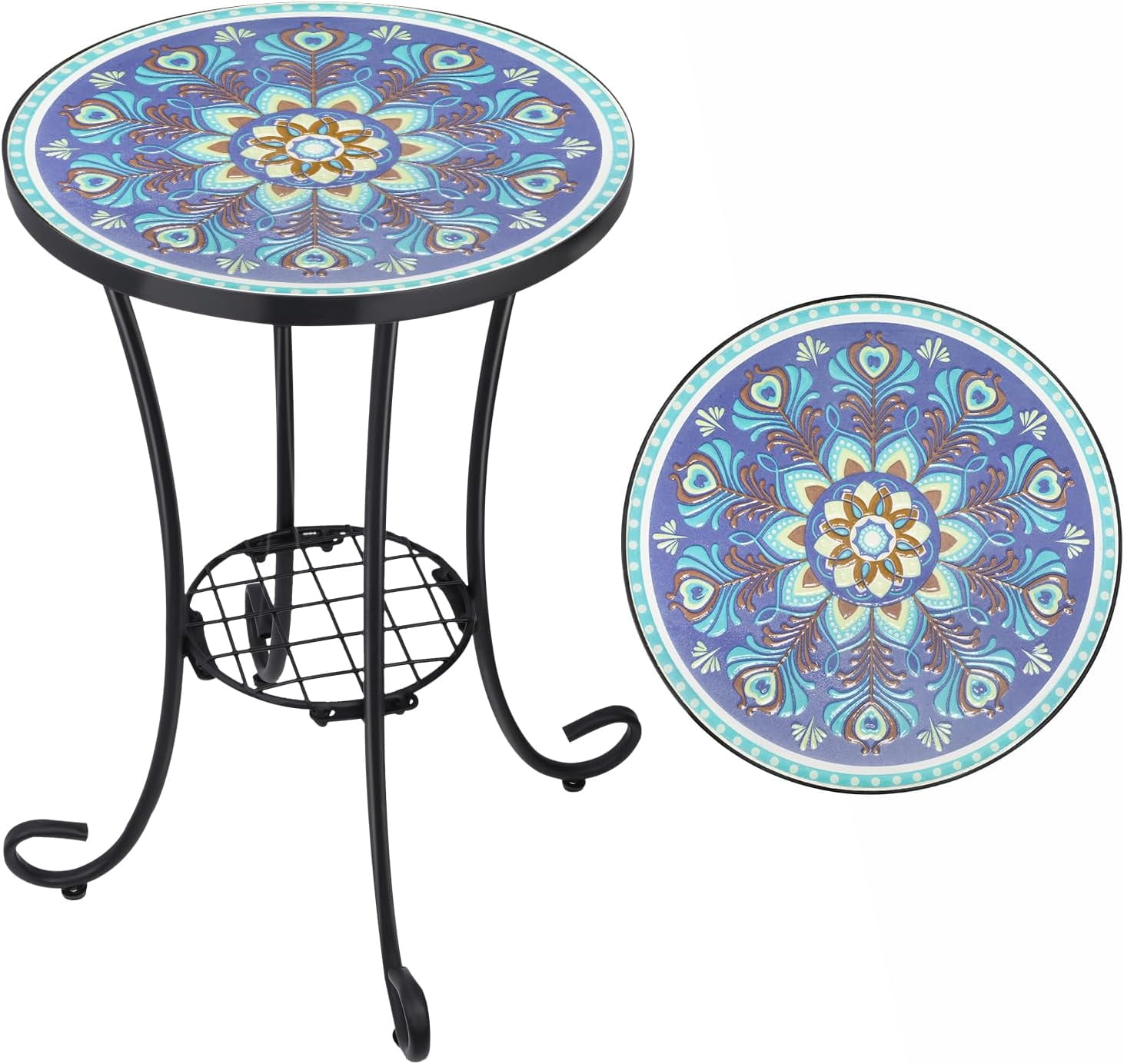 Outdoor Side Table Mosaic Patio Table Accent Tables Mosaic Tile Top ...