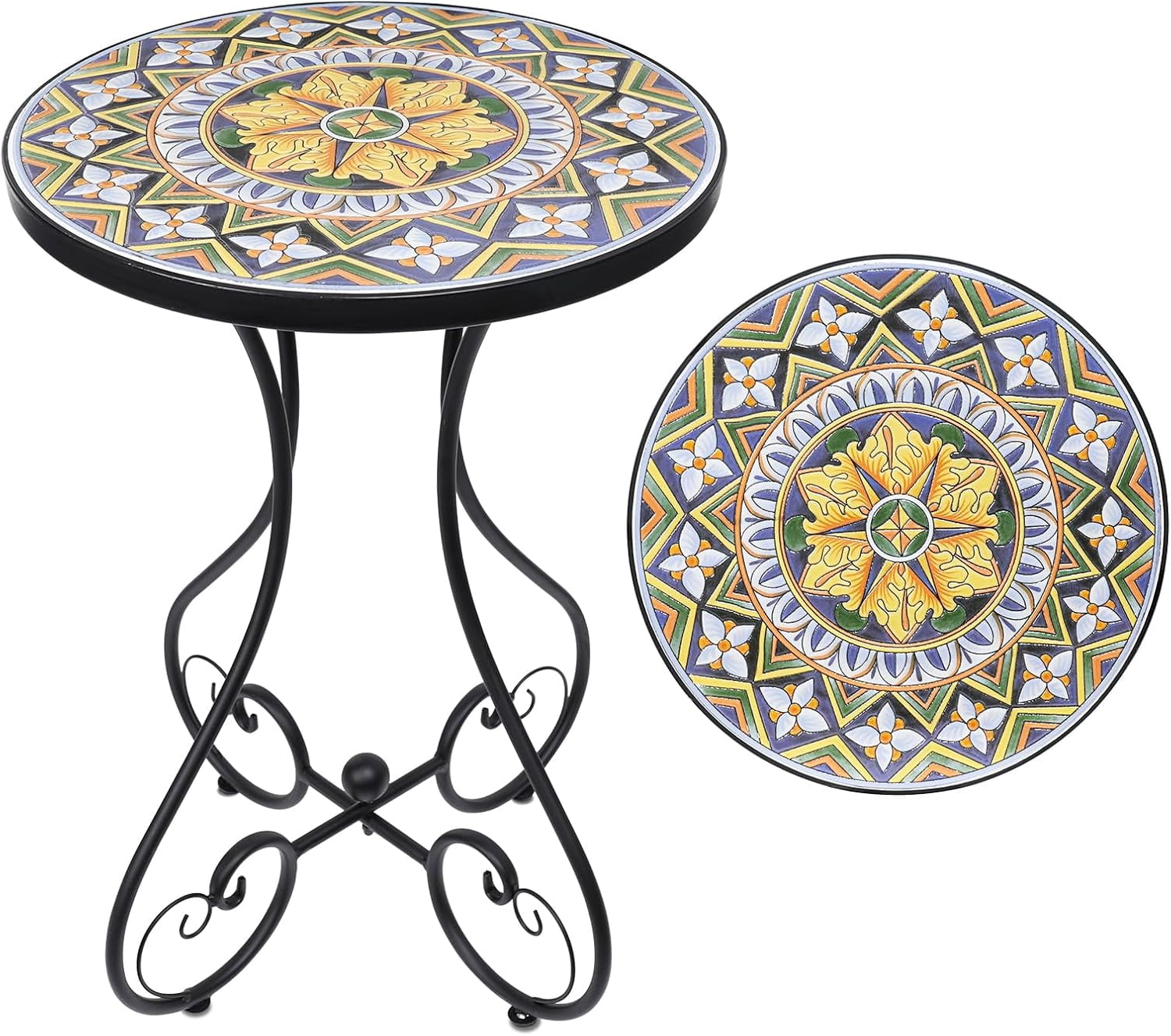 Outdoor Side Table Mosaic Patio Table Accent Tables Mosaic Tile Top ...