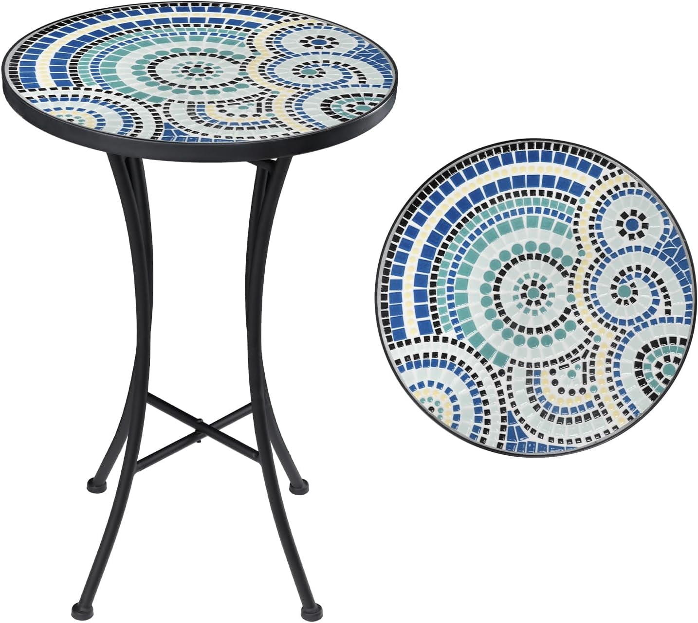 Outdoor Side Table, Mosaic Side Table Round Side Table with Ceramic ...