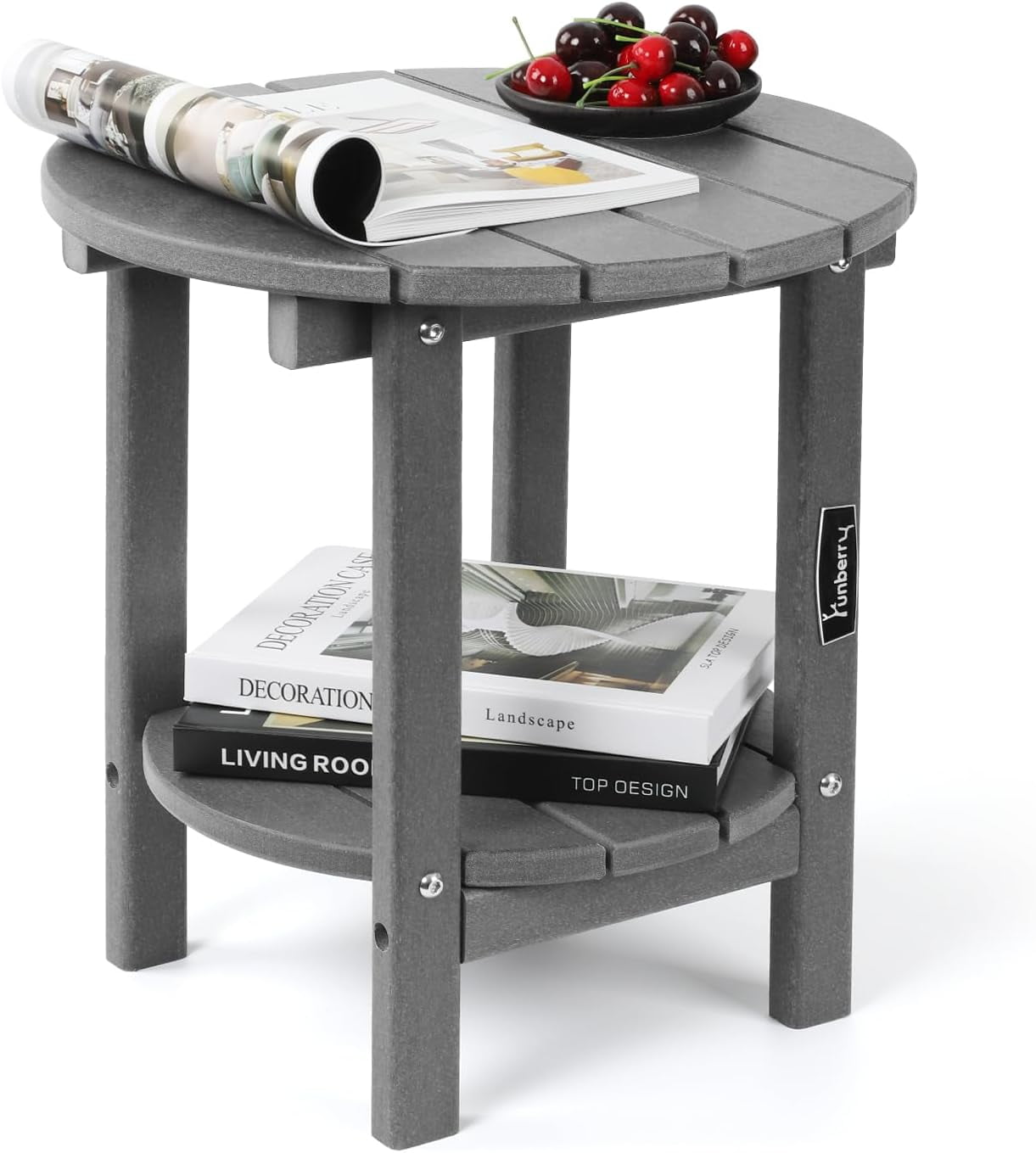 Outdoor Side Table, Outdoor Side Tables for Patio, 2-Tier Round Patio ...